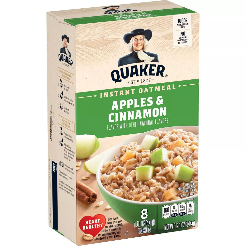 Quaker Instant Oatmeal Apple Cinnamon 8ct 12.1oz – Fruity Oatmeal ...