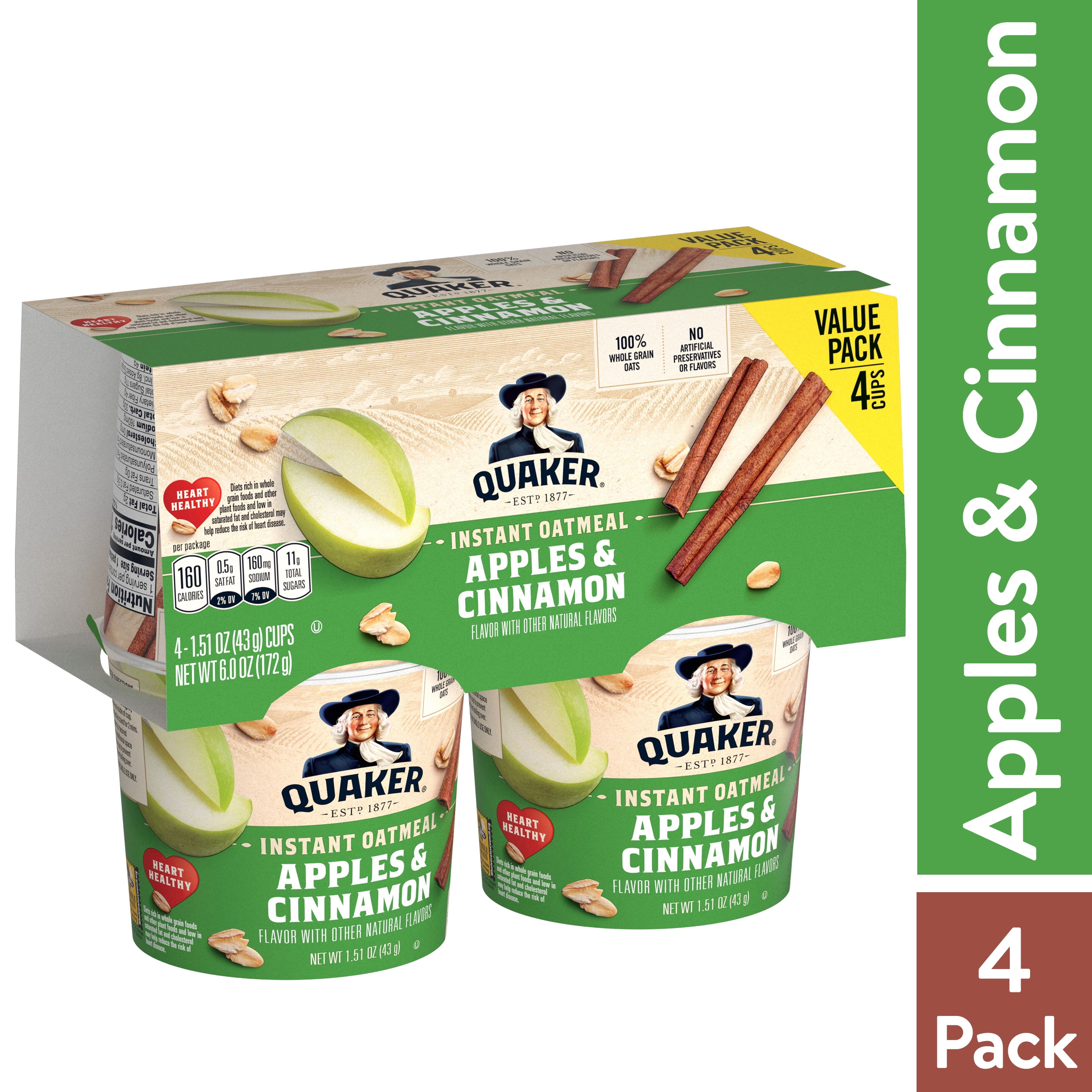Quaker Instant Oatmeal Apples & Cinnamon Quick Cook Ready to Microwave ...