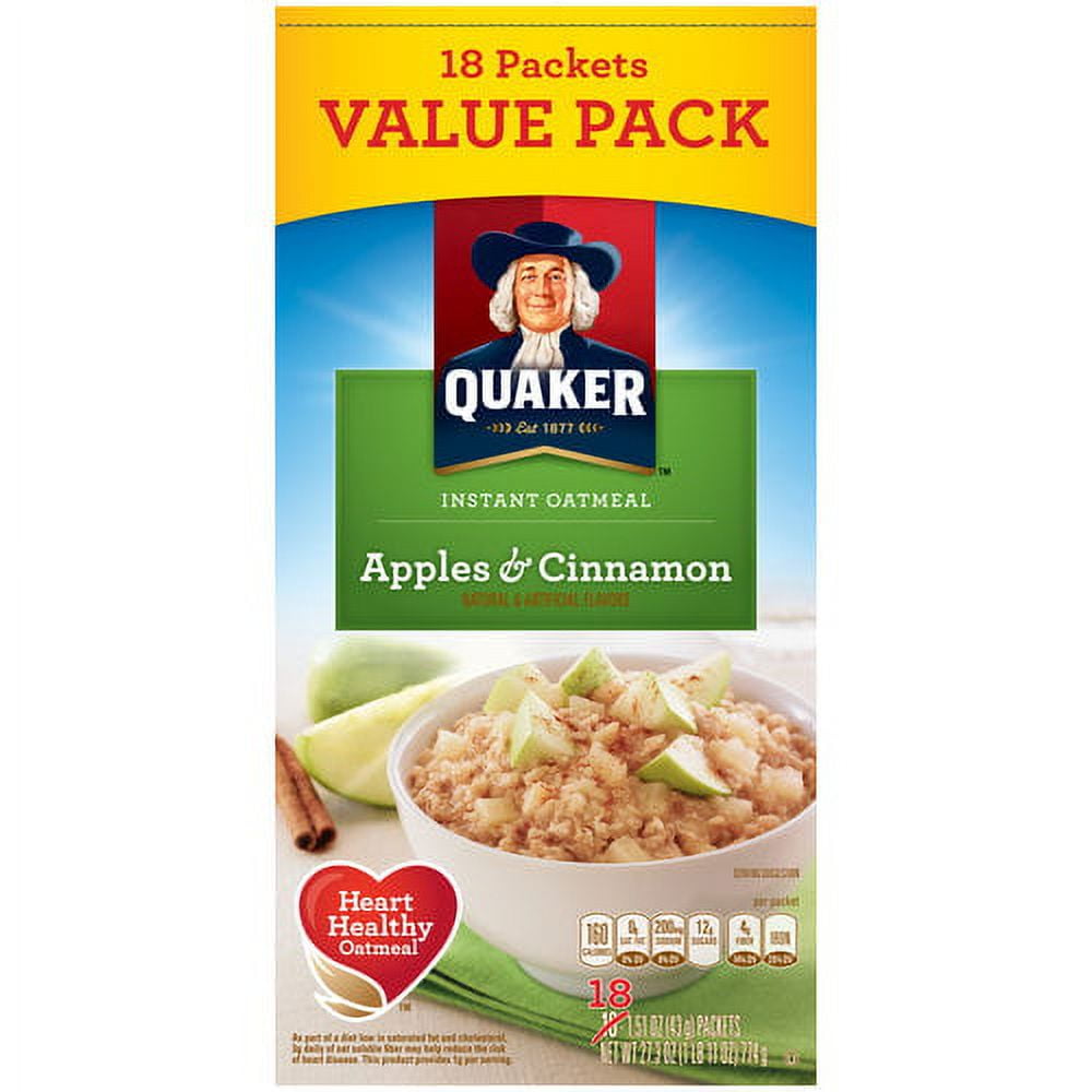 Quaker Instant Oatmeal, Apples & Cinnamon, Value Pack, 1.51 oz, 18 ...