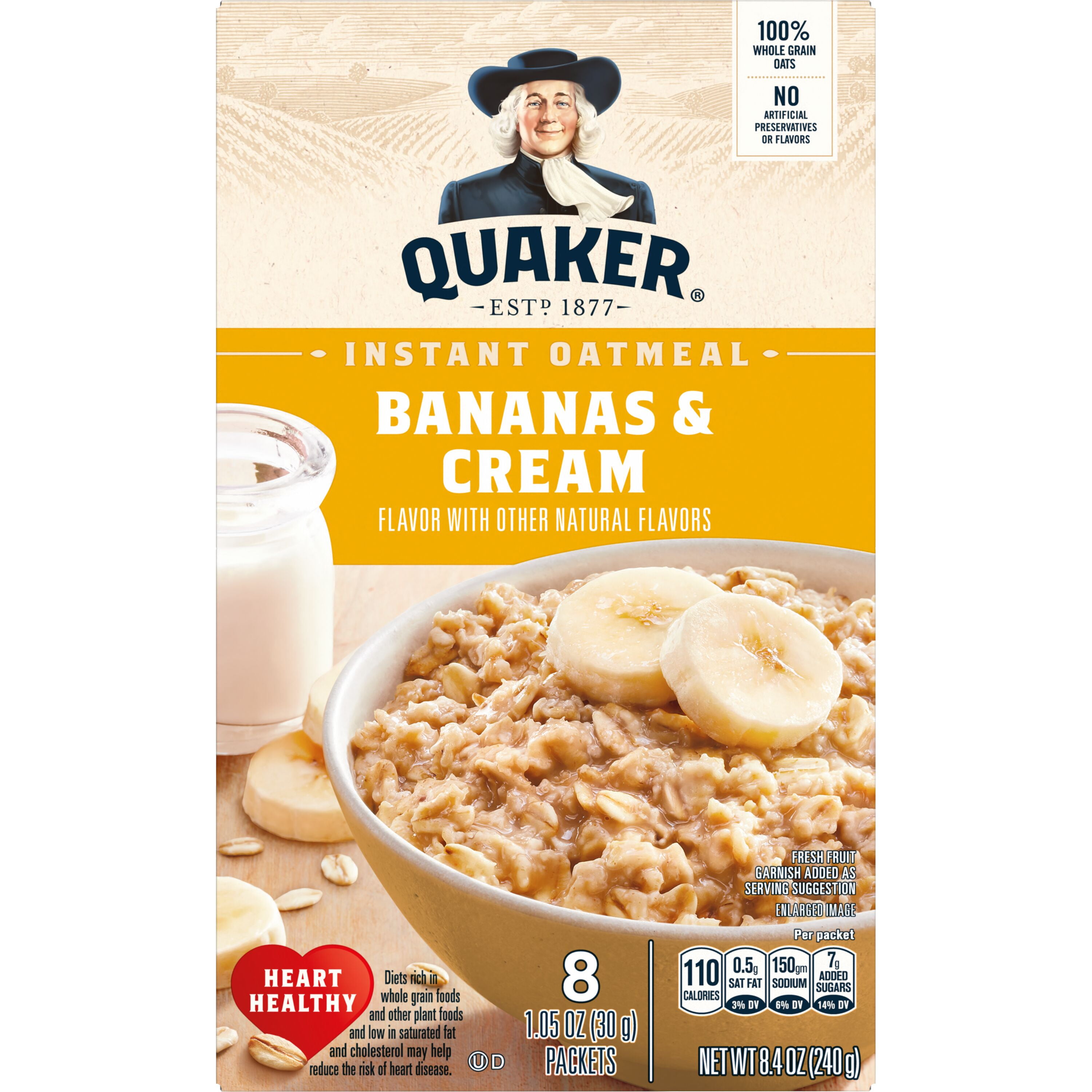 Quaker Instant Oatmeal Bananas & Cream 1.05 Oz 8 Count - Walmart.com