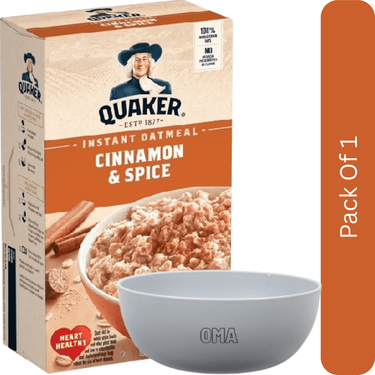 Quaker Instant Oatmeal, Cinnamon & Spice – 12.1 oz Box- With White Bowl ...