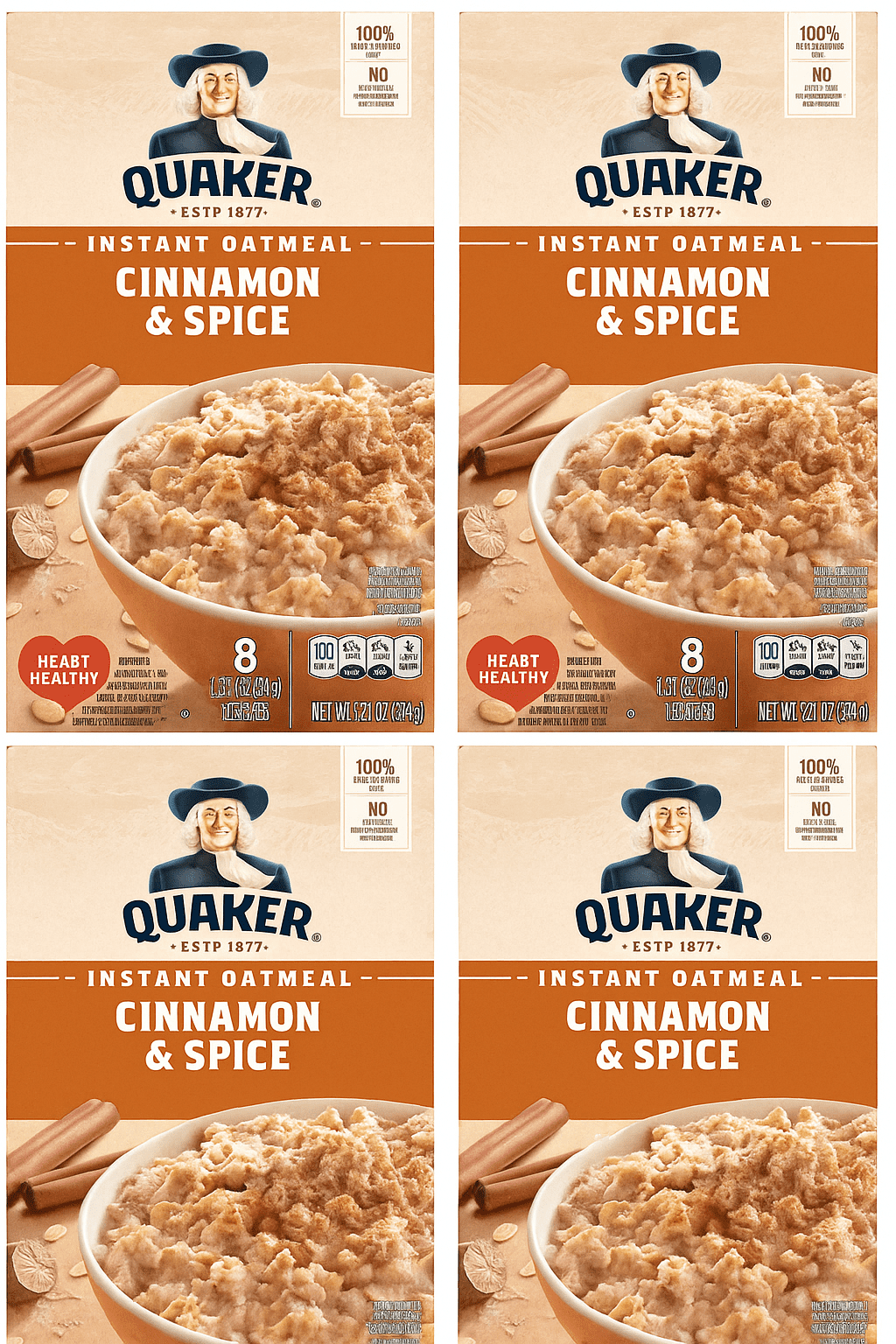 Quaker Instant Oatmeal Cinnamon & Spice, 8-Count Boxes (Pack of 4 ...