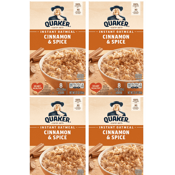 Quaker Instant Oatmeal Cinnamon & Spice, 8-Count Boxes (Pack of 4) | Warm Spiced Breakfast ...