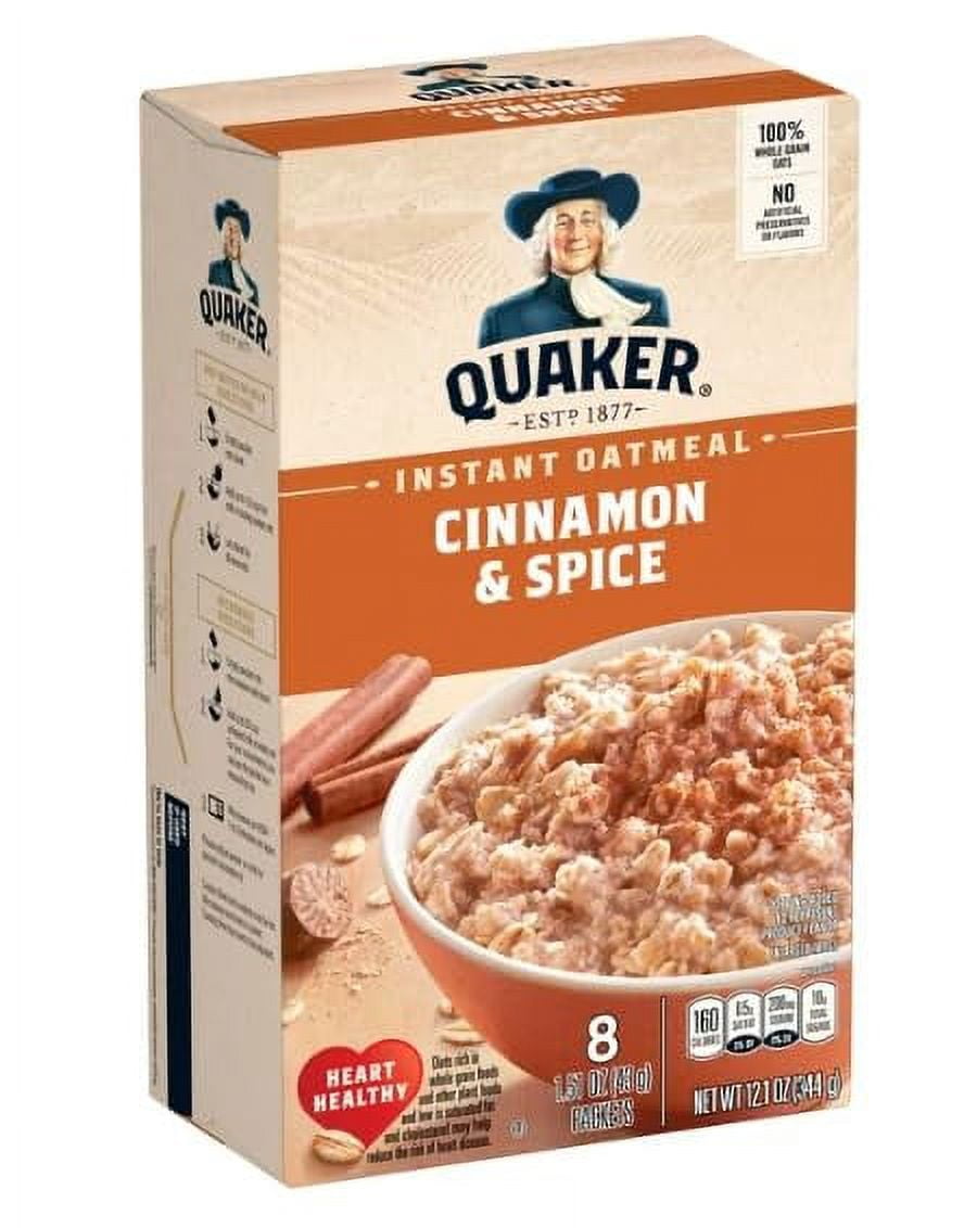 Quaker Instant Oatmeal, Cinnamon and Spice, 1.51 Oz Pack of 8, Total 12 ...