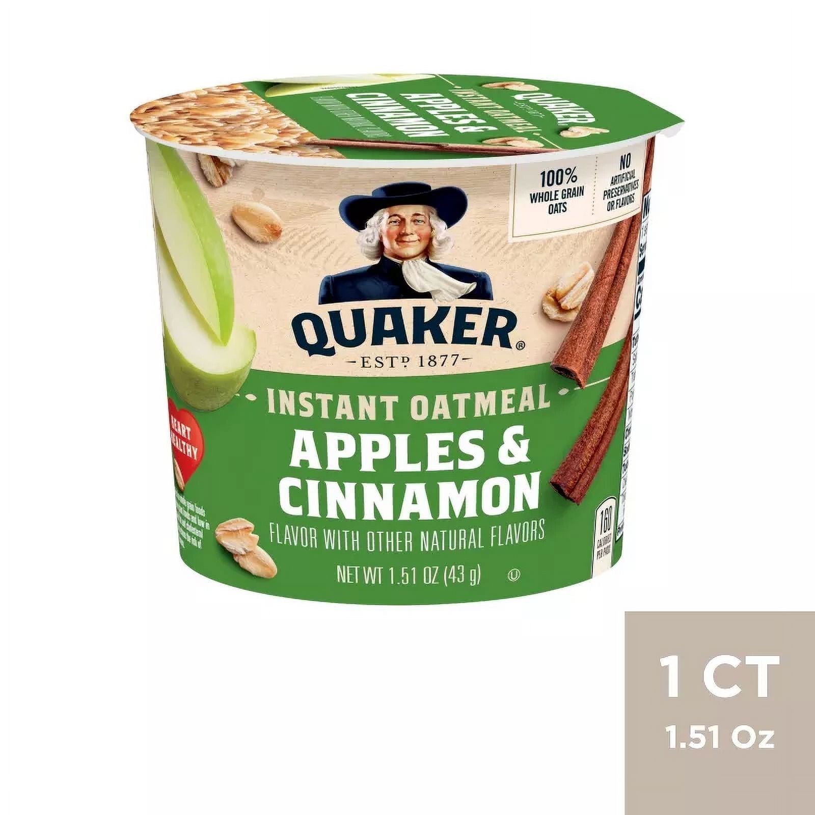 Quaker Instant Oatmeal Cup Apple Cinnamon 1.51oz(Packaging May Vary ...