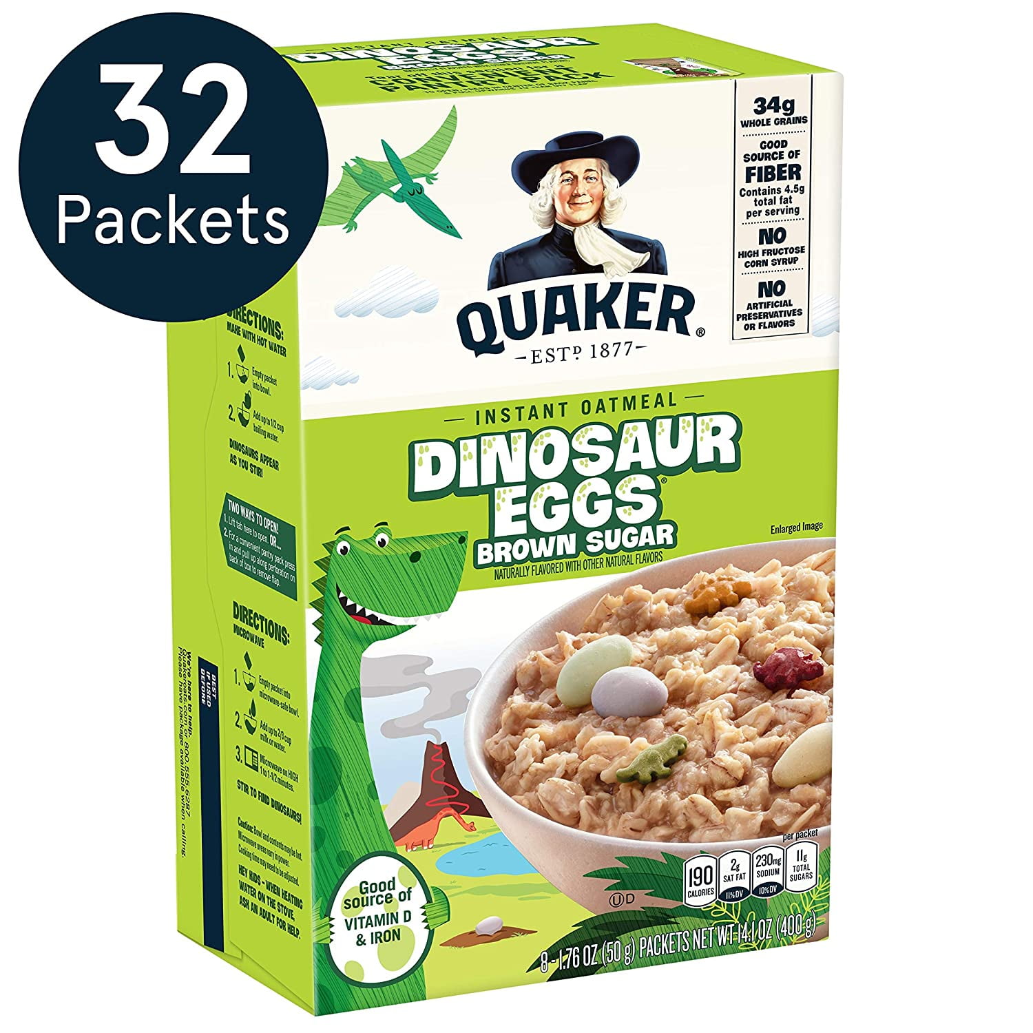 Quaker Instant Oatmeal, Dinosaur Eggs and Brown Sugar, Individual ...