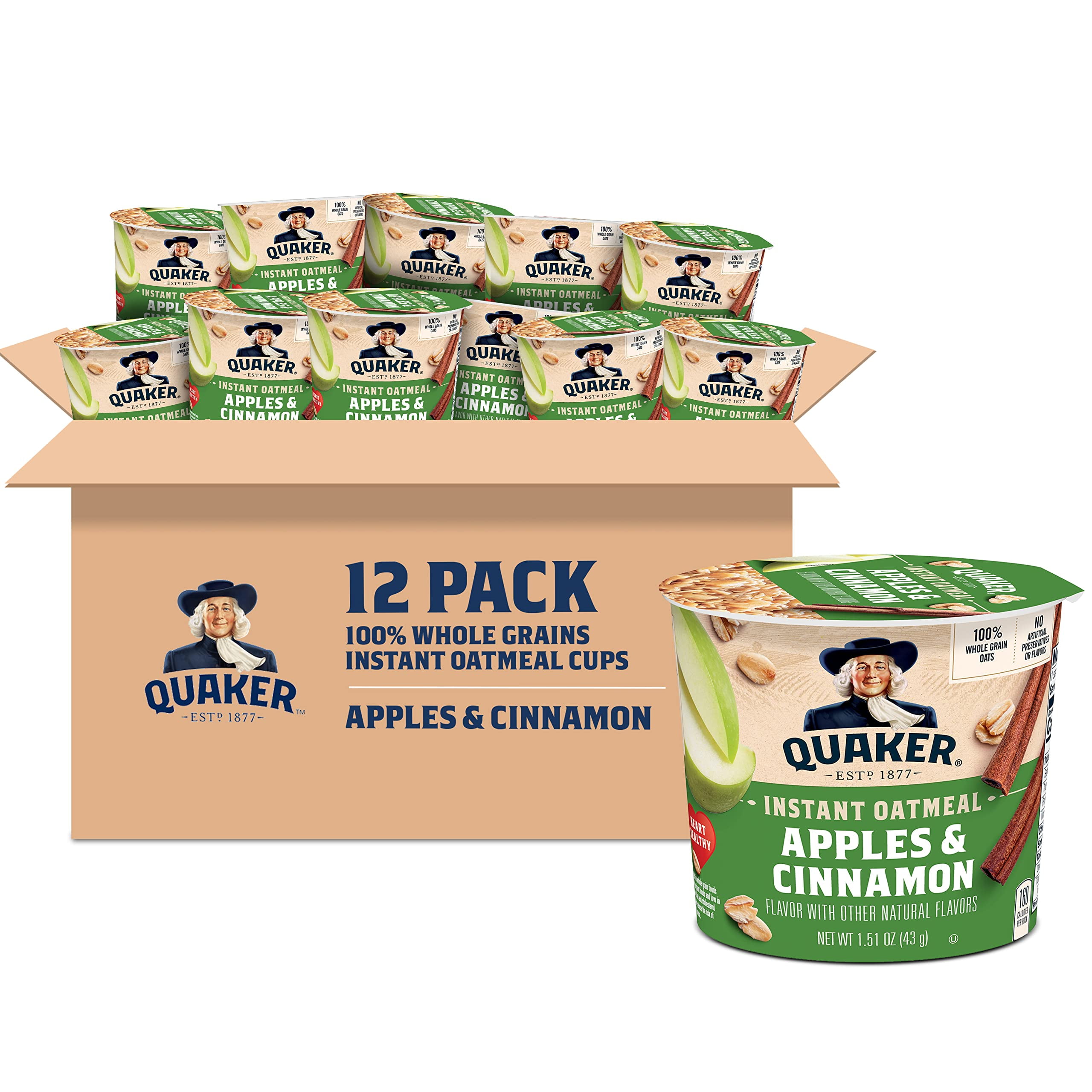 Quaker Instant Oatmeal Express Cups, Apples & Cinnamon, 1.51 Ounce ...
