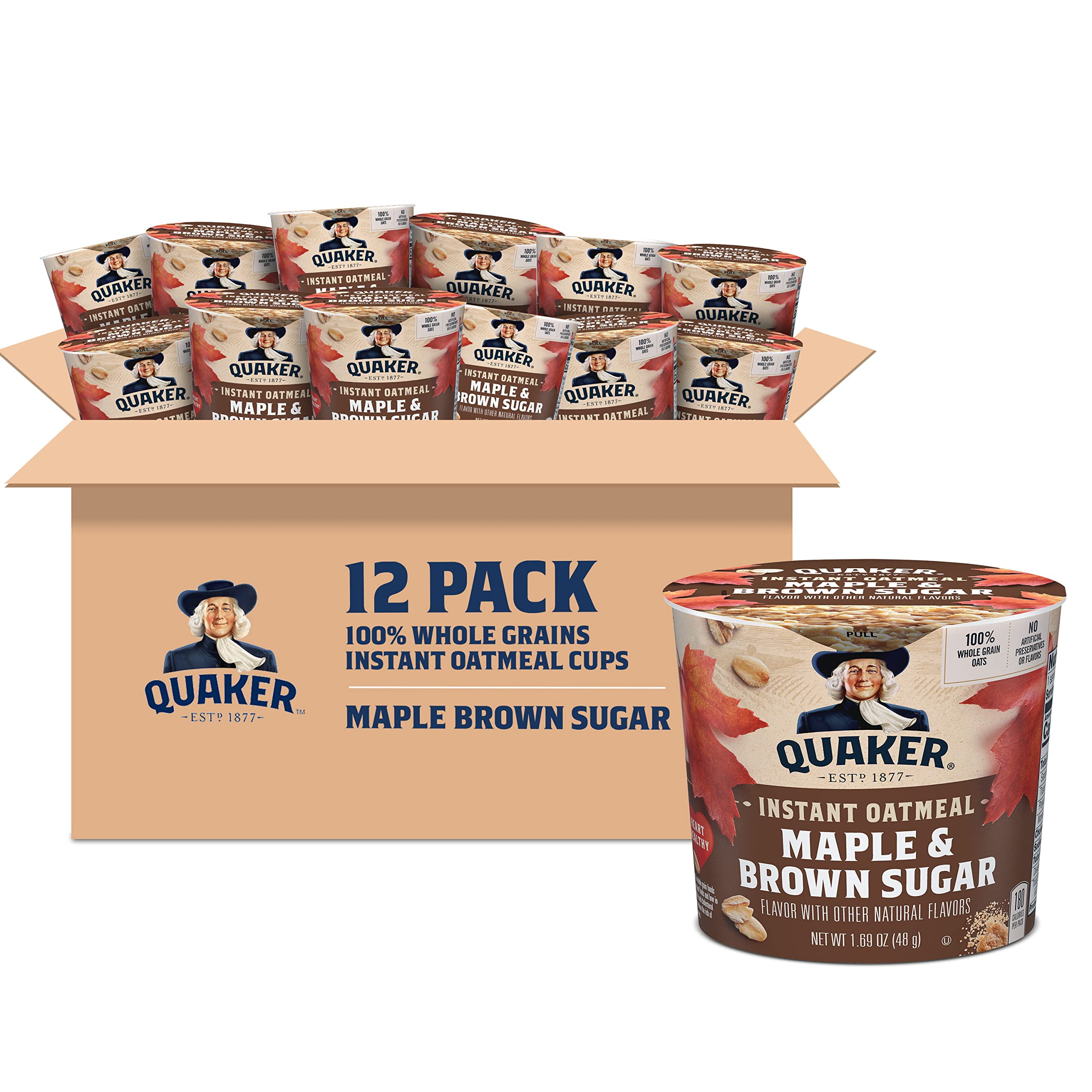 Quaker Instant Oatmeal Express Cups, Maple & Brown Sugar, 1.69 Ounce ...