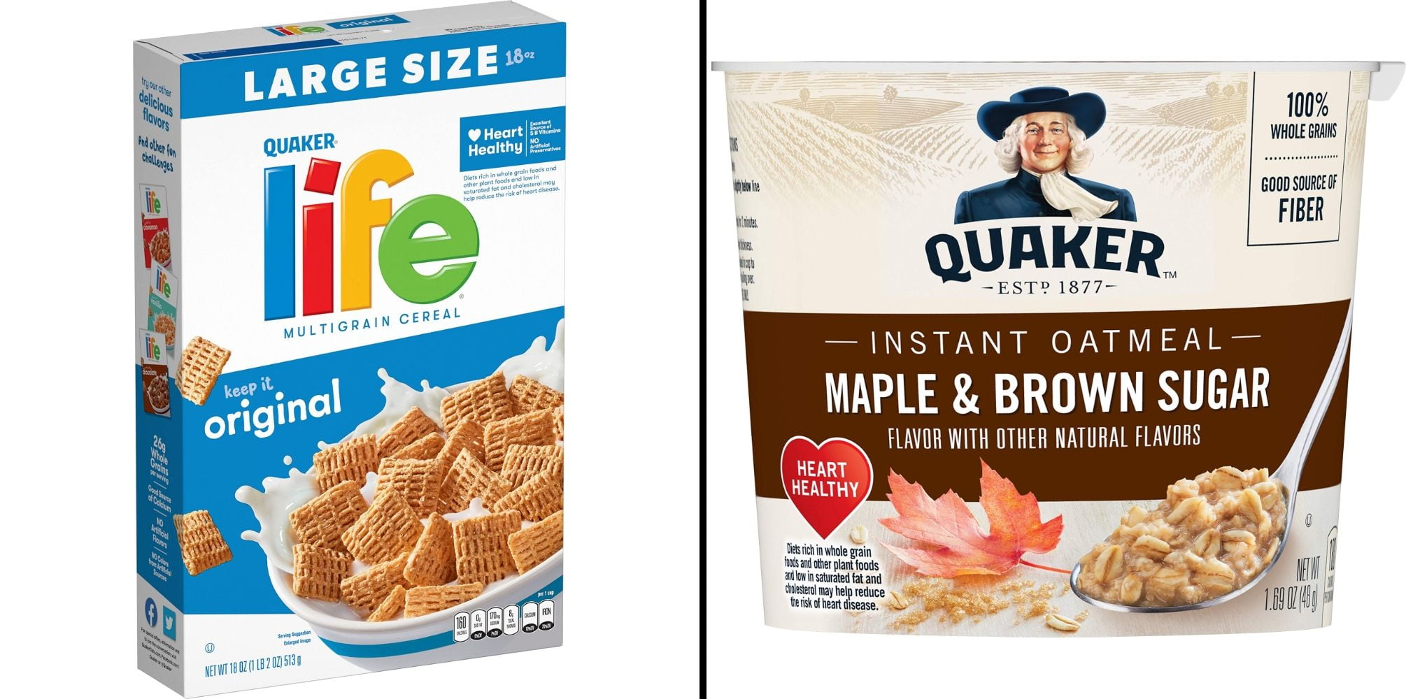 Quaker Instant Oatmeal Express Maple Brown Sugar 1.69 Oz & Quaker Life ...