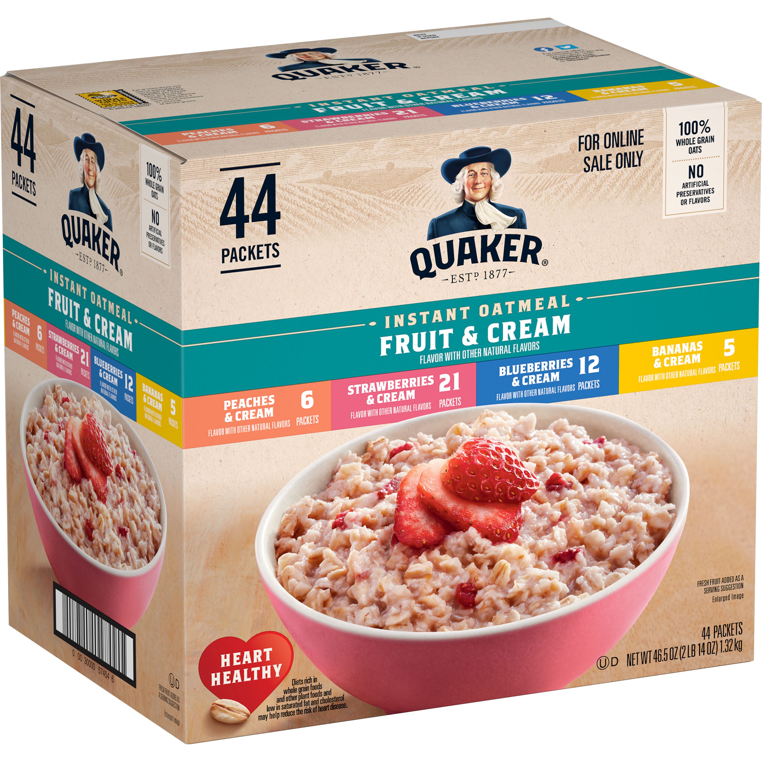 Quaker Instant Oatmeal Fruit & Cream, Variety Pack (40 pk.) - Walmart.com