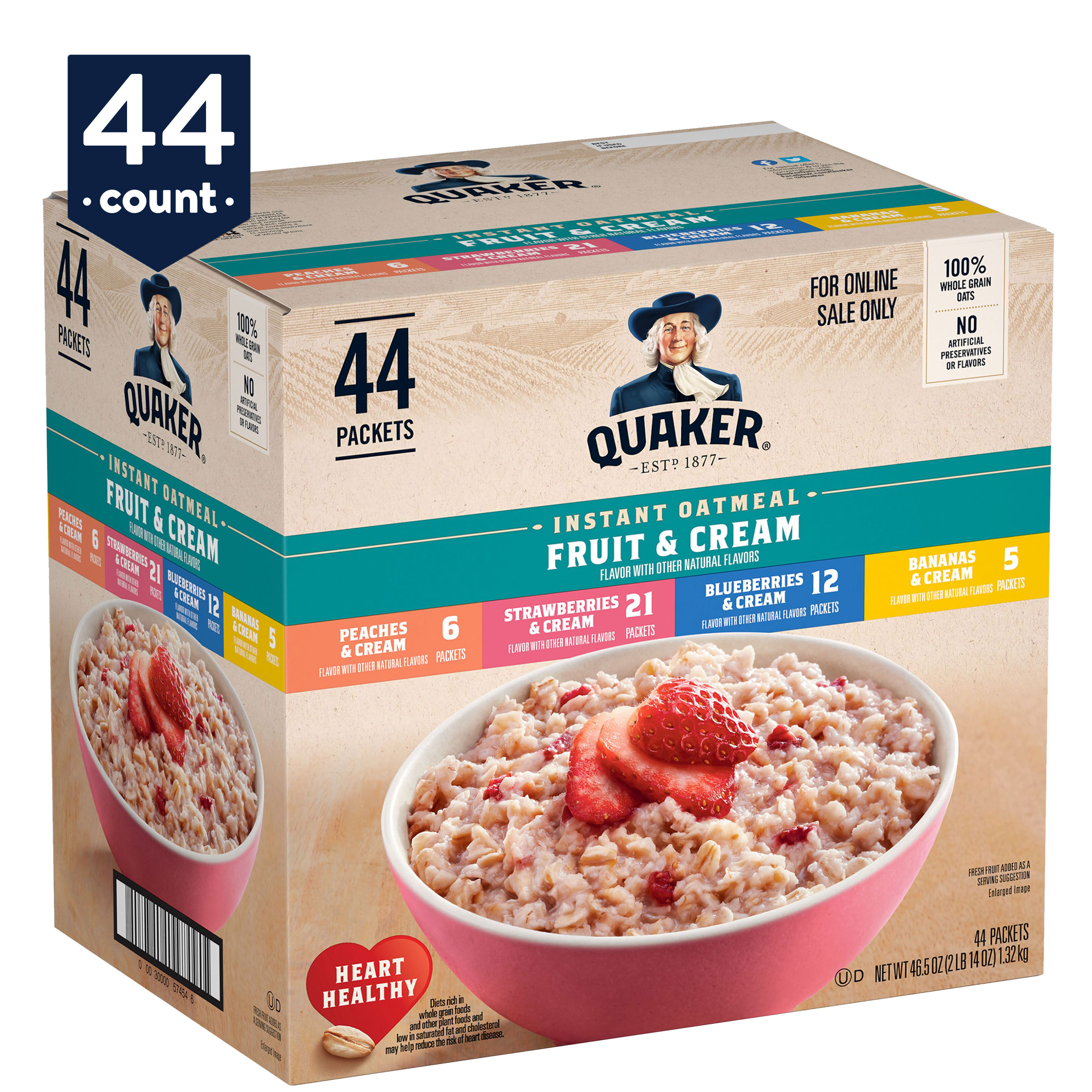 Quaker Instant Oatmeal, Lower Sugar Variety, Quick Cook Oatmeal, 8 ...