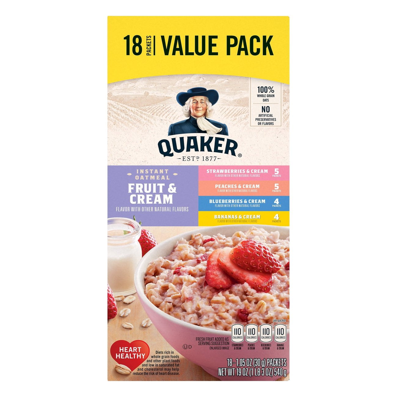 Quaker Instant Oatmeal - Fruit & Cream Variety Pack - 18 ct (Packaging ...
