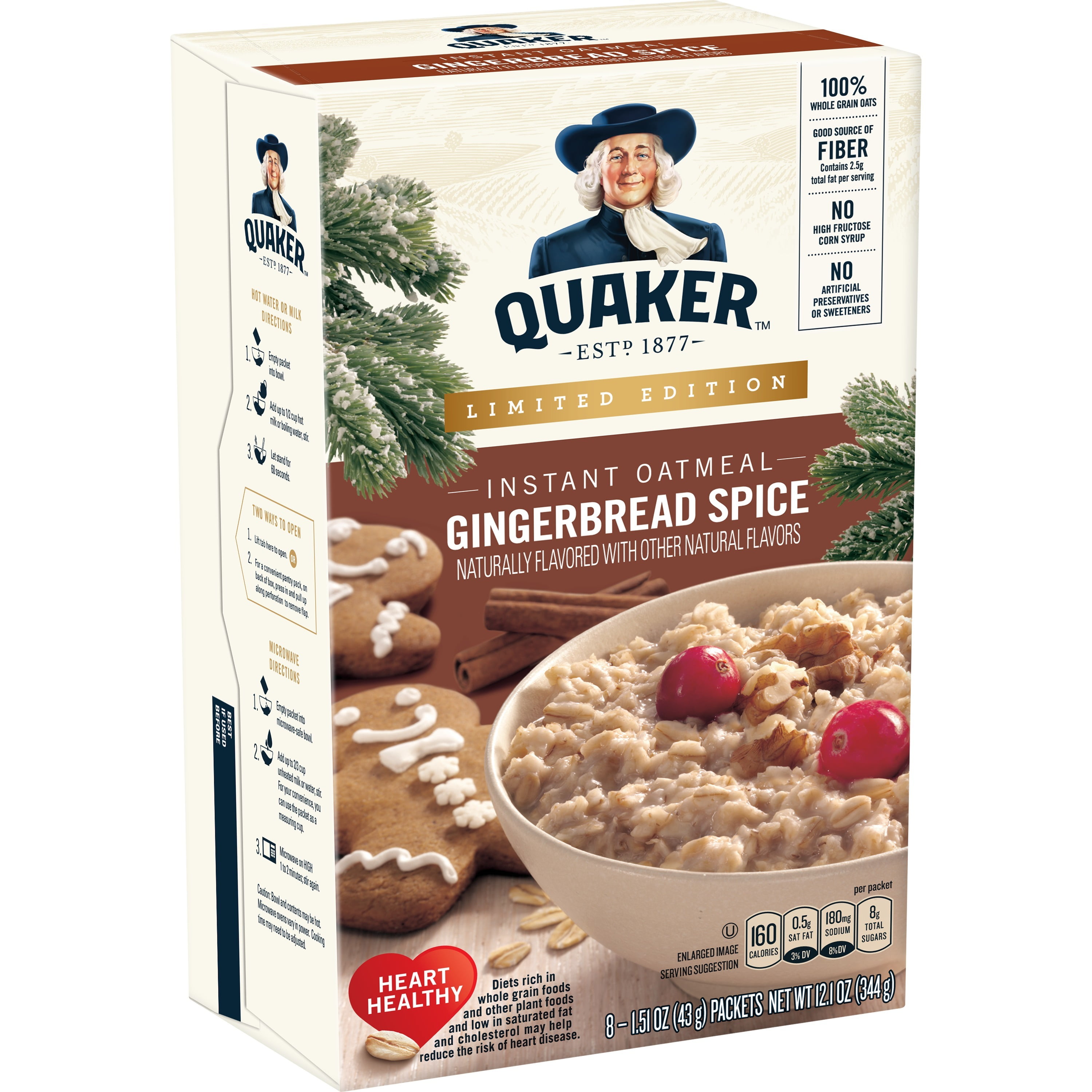 Quaker Instant Oatmeal, Gingerbread Spice, 8 Packets - Walmart.com