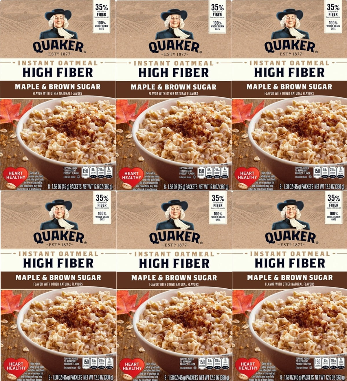 Quaker Instant Oatmeal High Fiber Maple and Brown Sugar 8 ct 1.58 oz ...