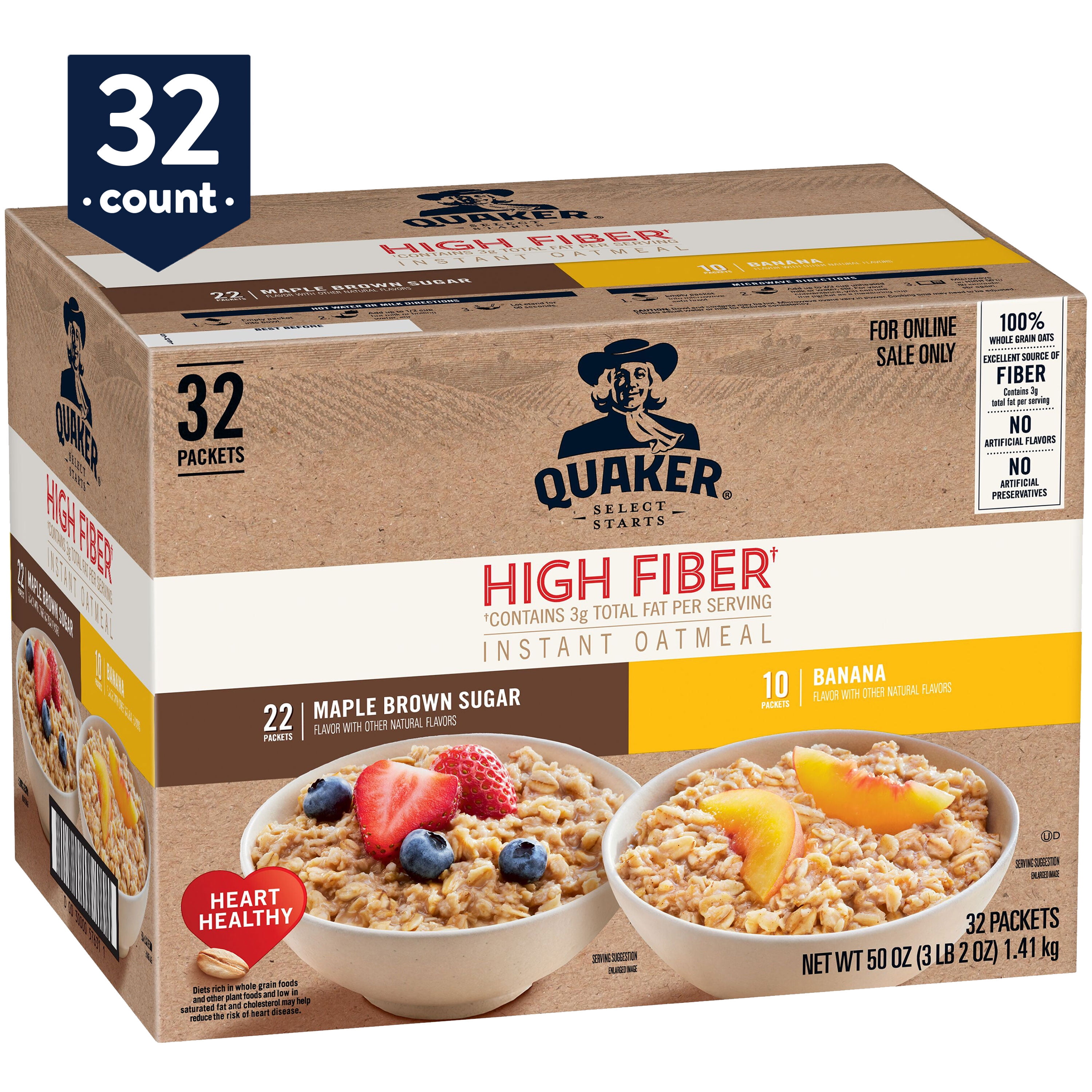 Quaker Instant Oatmeal, High Fiber Variety Pack, Quick Cook Ready-to ...