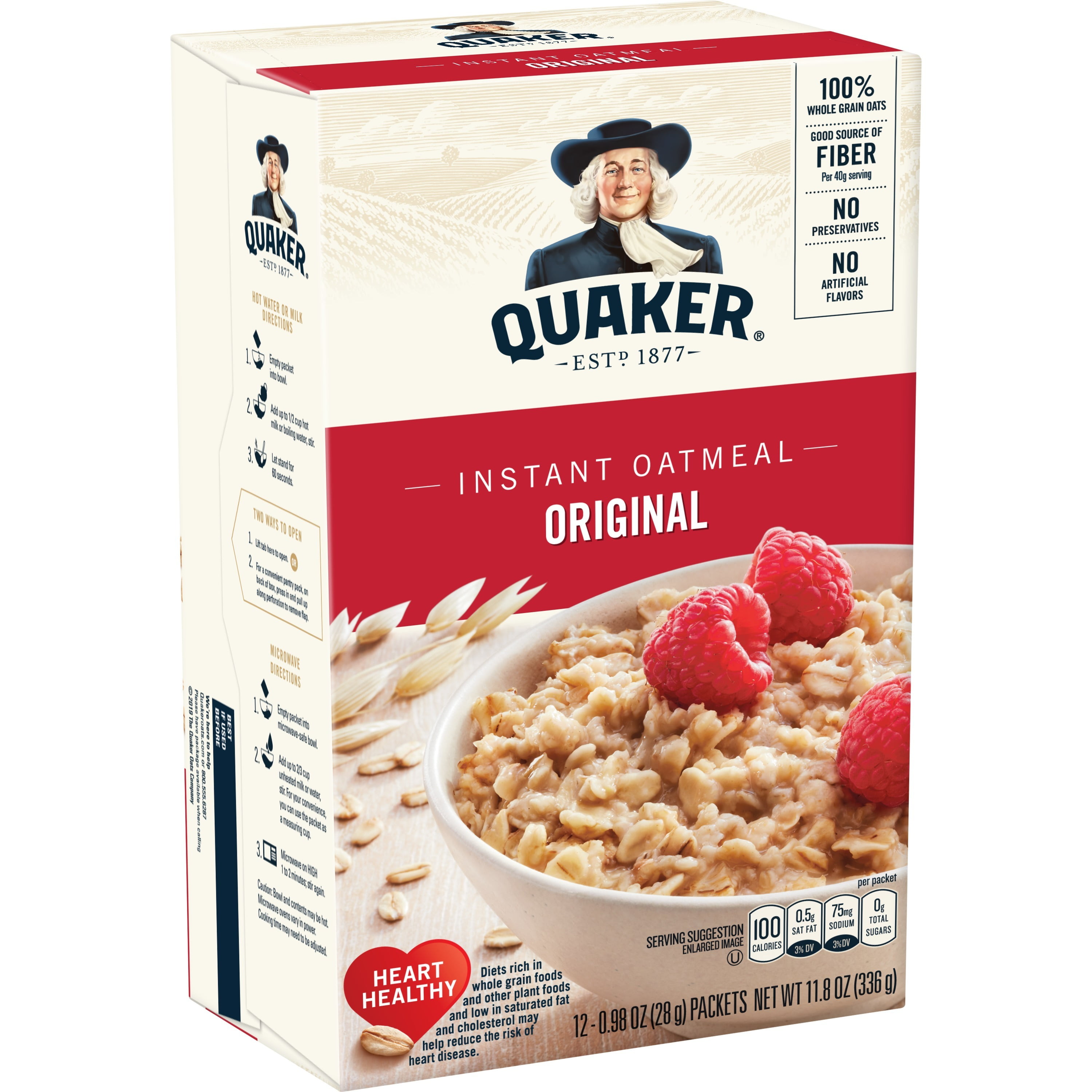 Quaker Instant Oatmeal Hot Cereal, Original, 12 Packets - Walmart.com