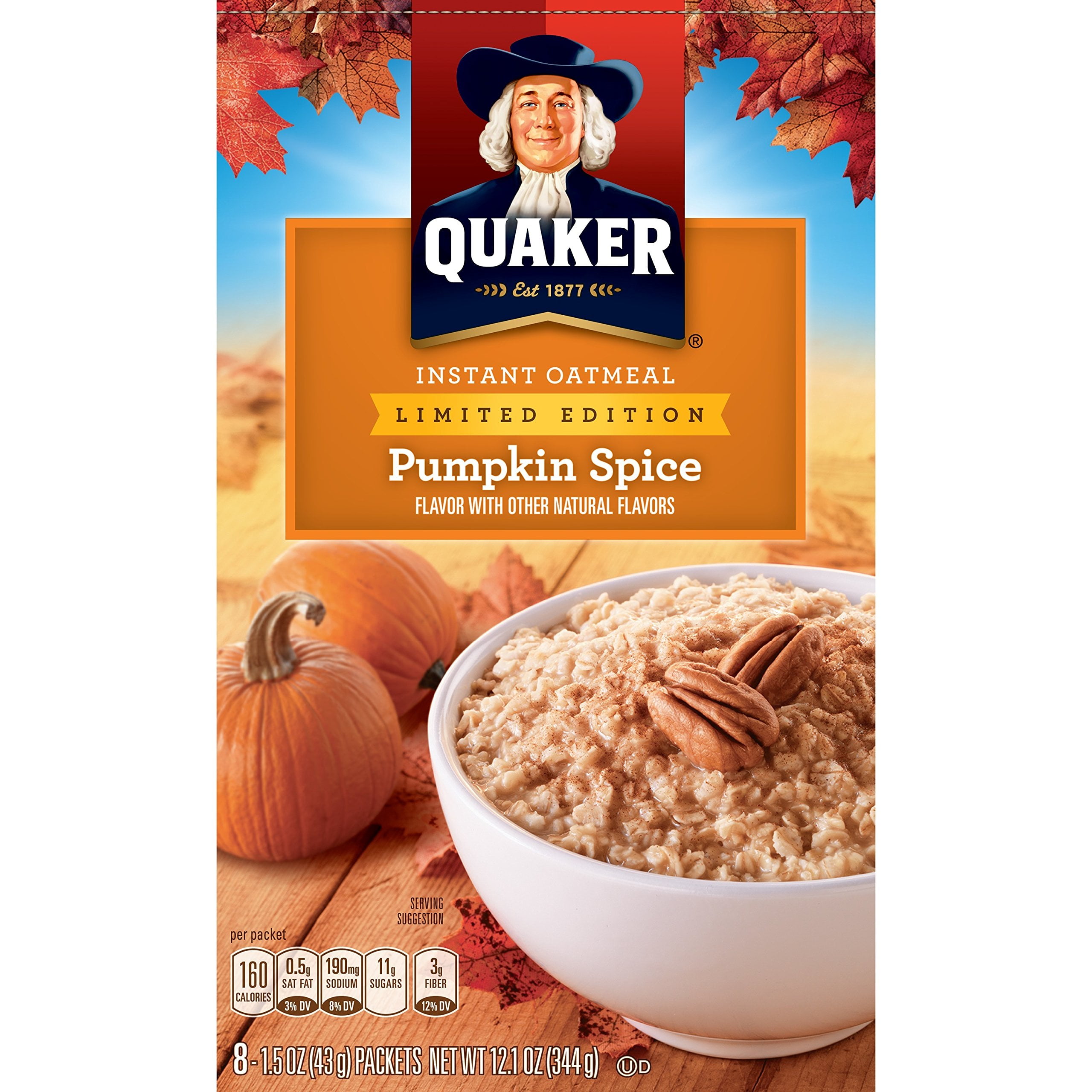 Quaker Instant Oatmeal, Limited Edition Pumpkin Spice, Breakfast Cereal ...