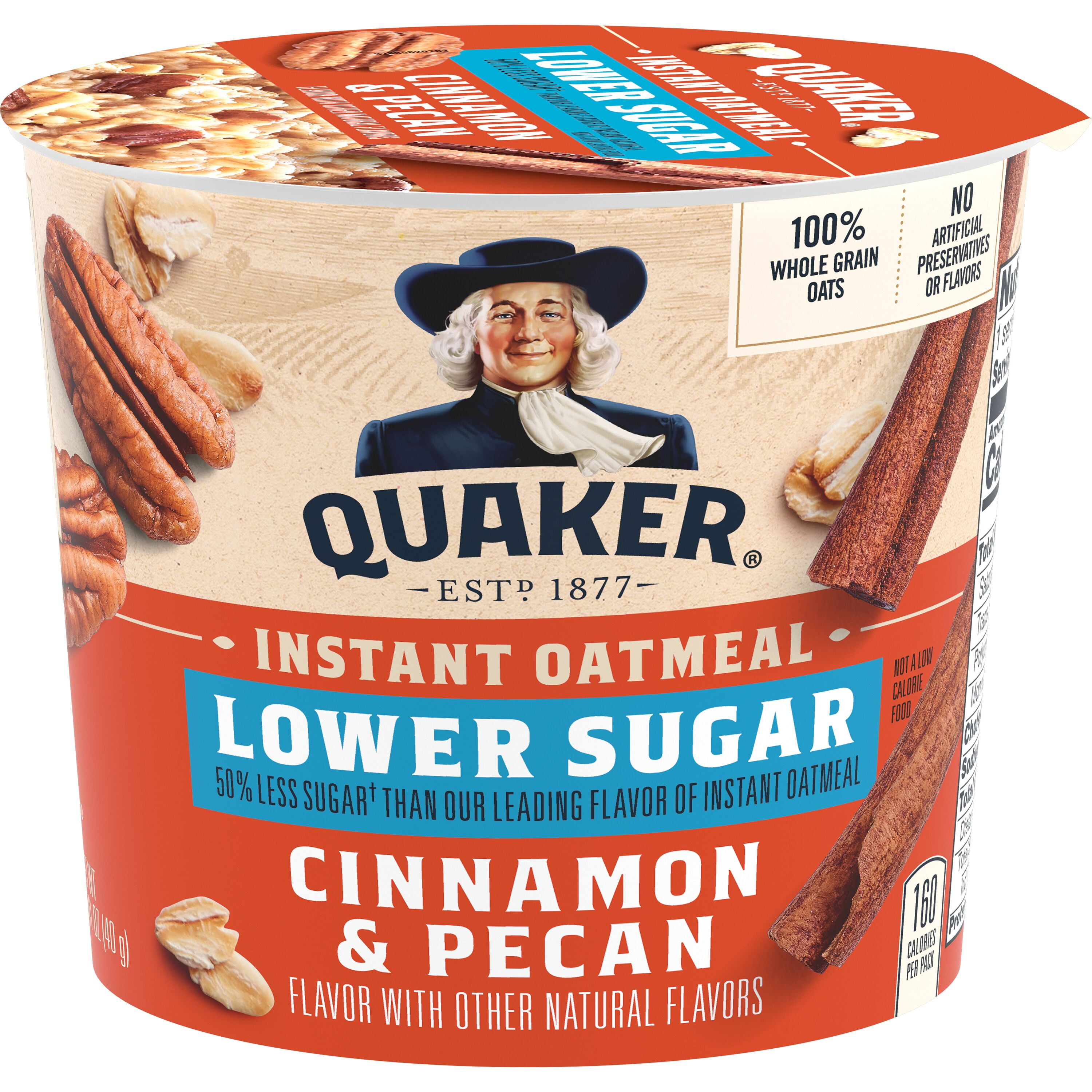 Quaker Single Serving Instant Oatmeal Cinnamon & Pecan, Low Sugar, 1.41 ...