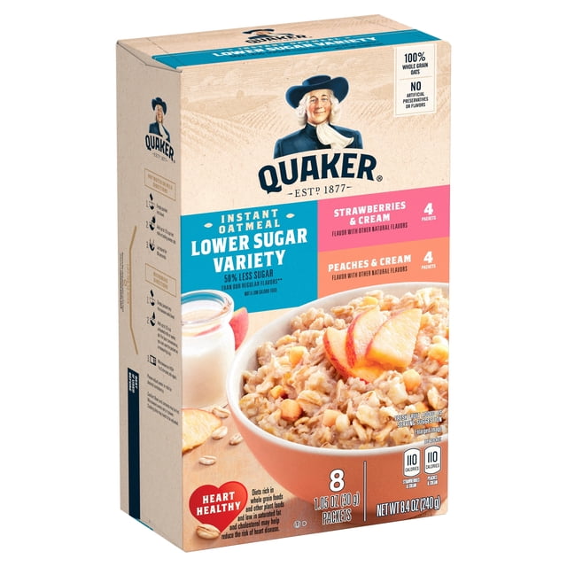 Quaker Instant Oatmeal, Lower Sugar Fruit and Cream Variety Pack, Ready ...