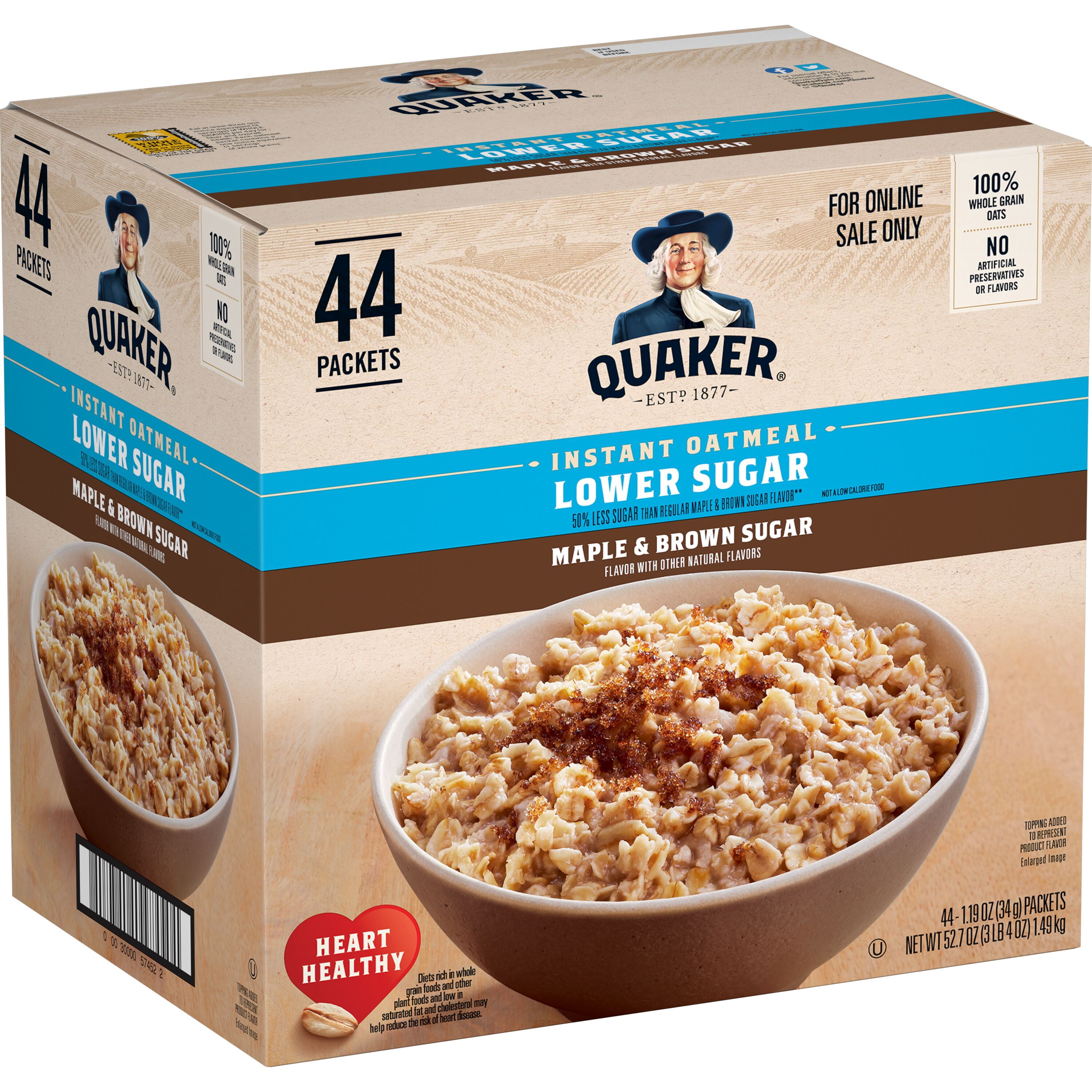 Quaker Instant Oatmeal, Lower Sugar, Maple & Brown Sugar, 1.19 oz ...
