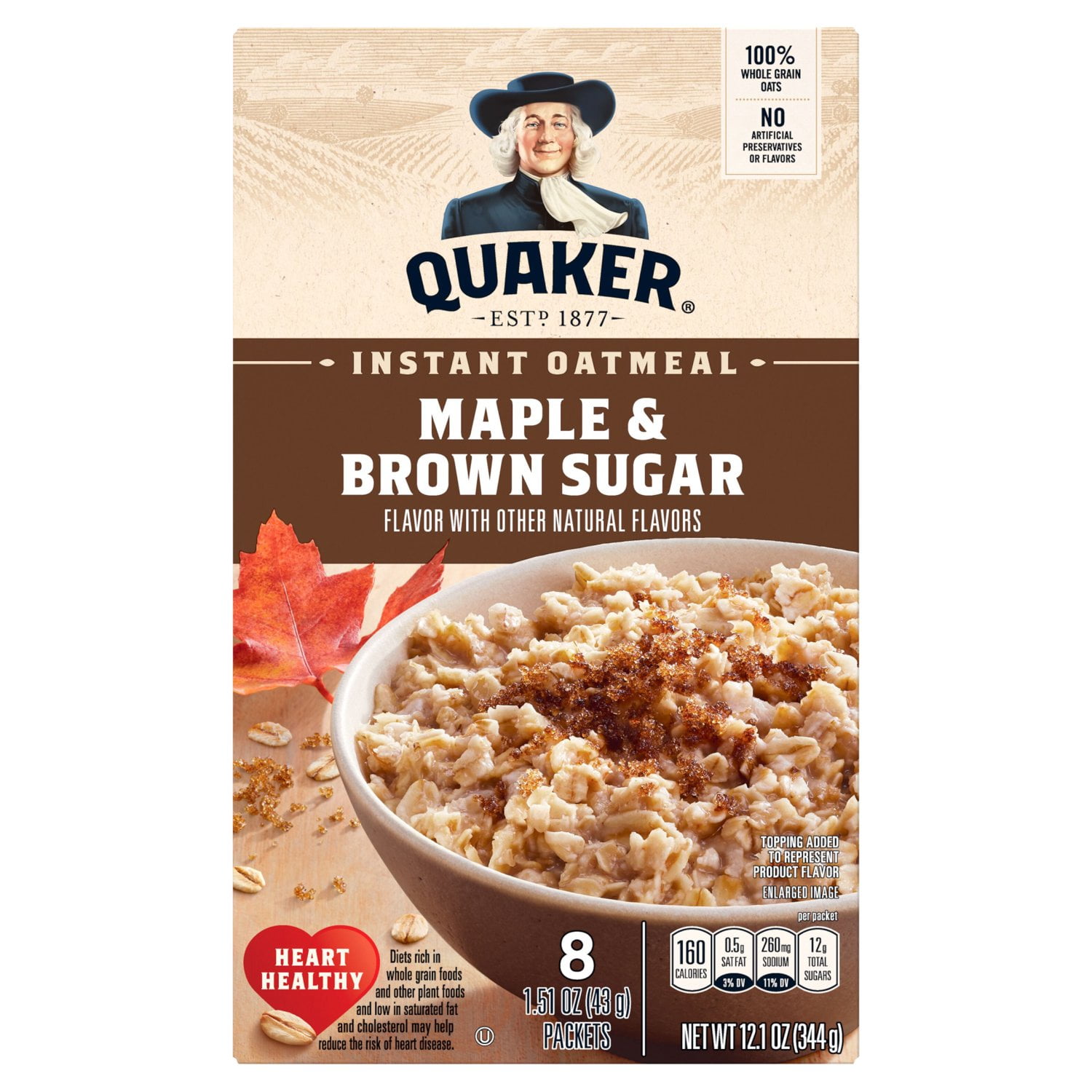 Quaker Instant Oatmeal Maple Brown Sugar 12.1 oz - Walmart.com