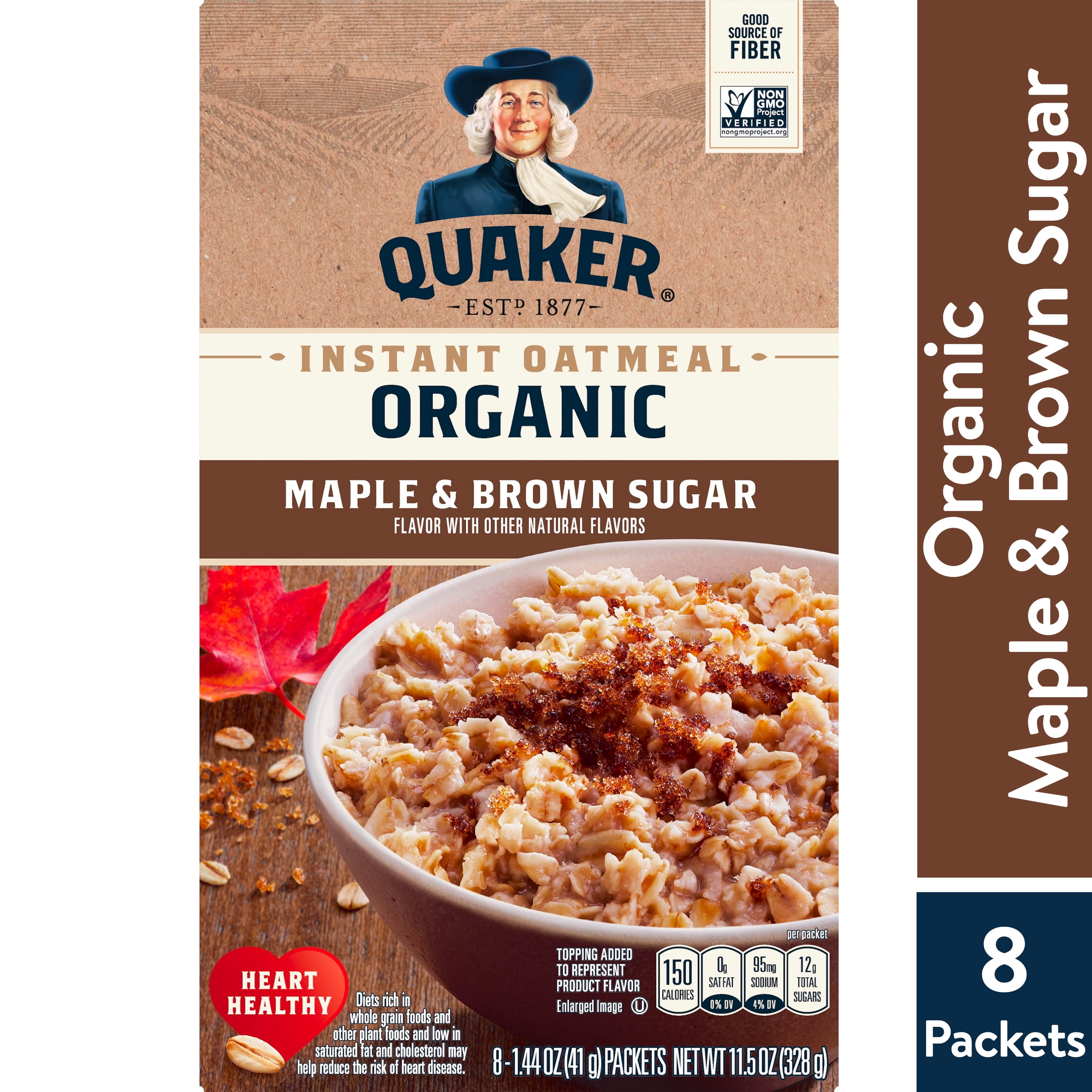 Quaker Organic Instant Oatmeal - Maple & Brown Sugar, 8 Packets Box ...
