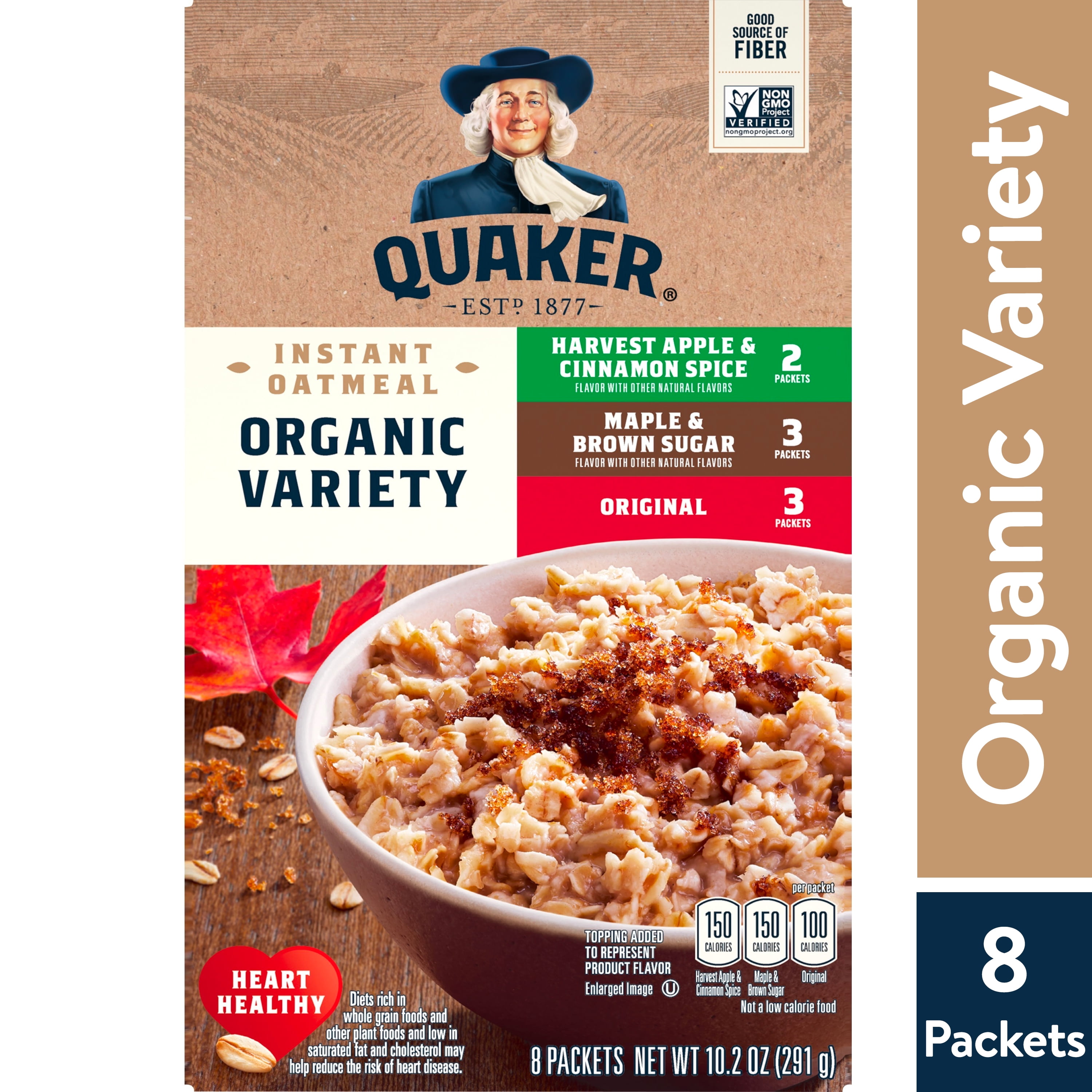Quaker Instant Oatmeal, Organic Variety, 3 Flavor Variety Pack, 8 ...