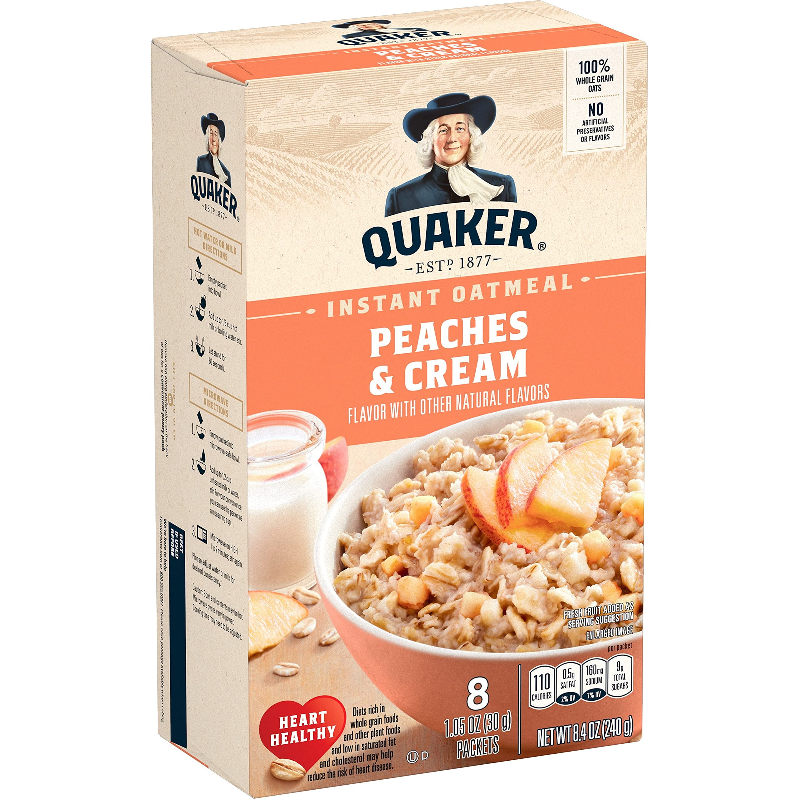 Quaker Instant Oatmeal, Peaches & Cream, Pack of 4, Nourishing ...