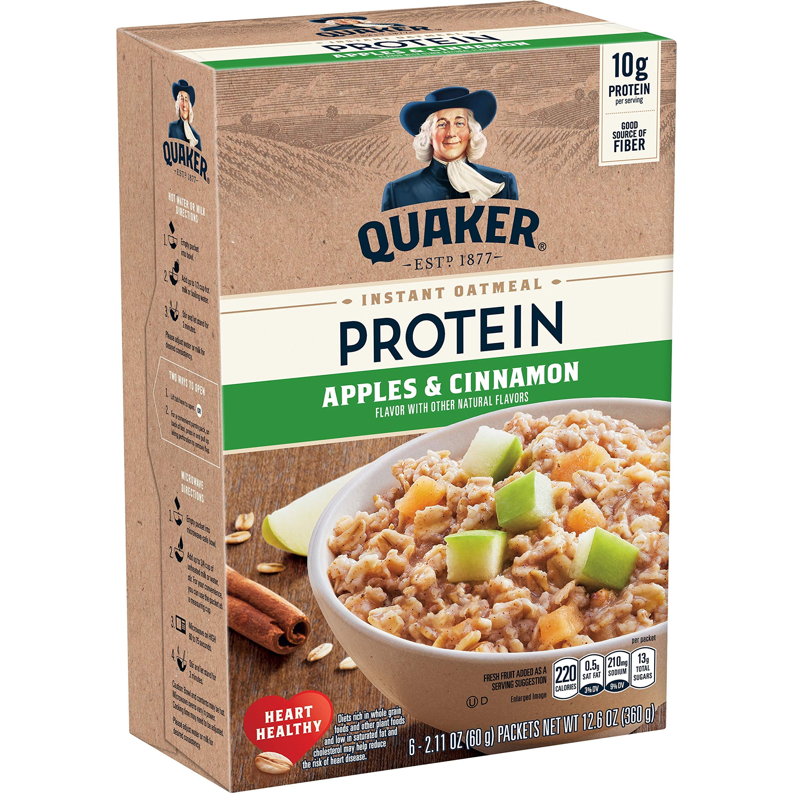 Quaker Instant Oatmeal, Protein Apple Cinnamon, 10G Protein,6 Count ...
