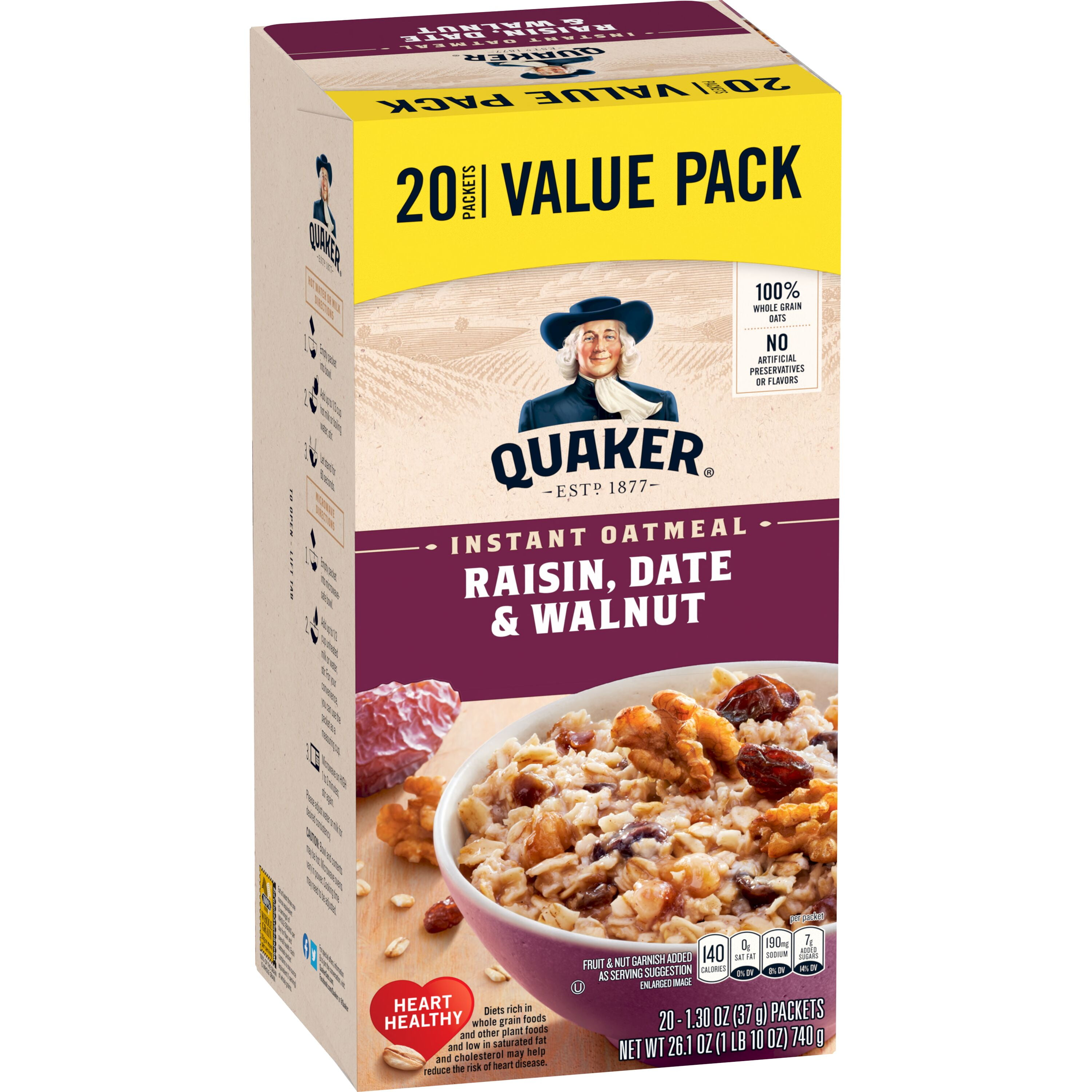Quaker, Instant Oatmeal, 20 Packets, Raisin Date Walnut flavor ...
