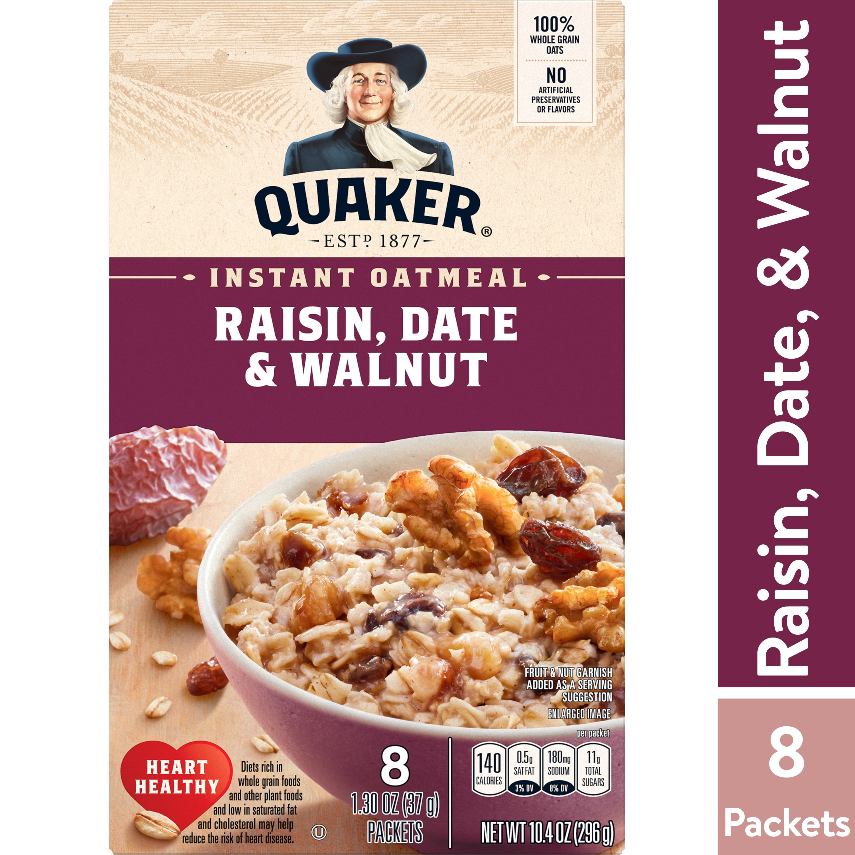 Quaker Original Fruit Oats Instant Oatmeal, Raisin Date & Walnut, 8 ...