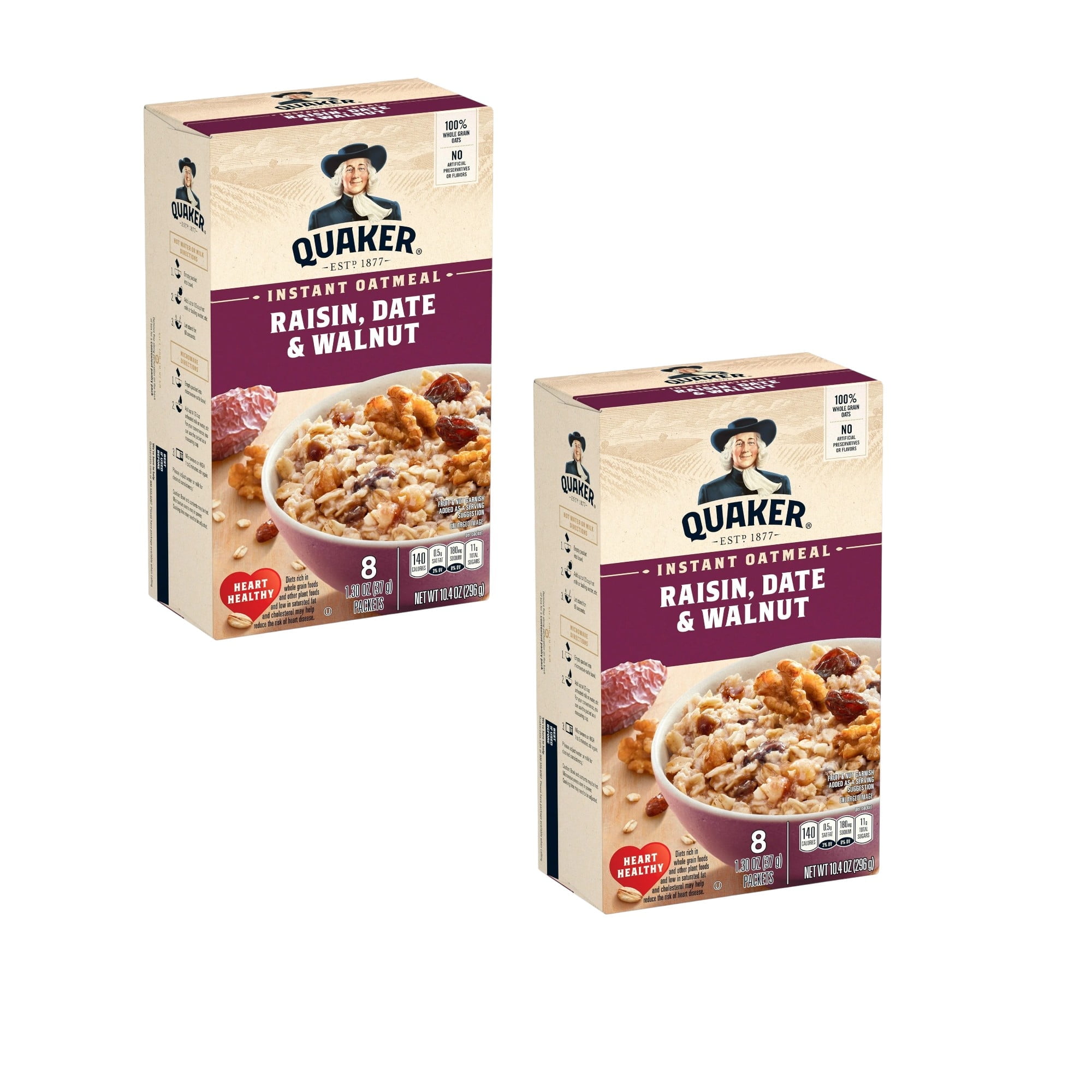 Quaker Instant Oatmeal, Raisin Date Walnut, 2 Pack, 10.4 Oz - Walmart.com