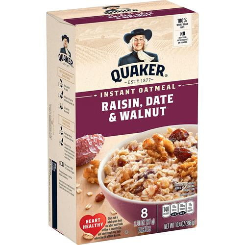 Quaker Instant Oatmeal, Raisin Date & Walnut, 8 Packets - Pack of 2 ...