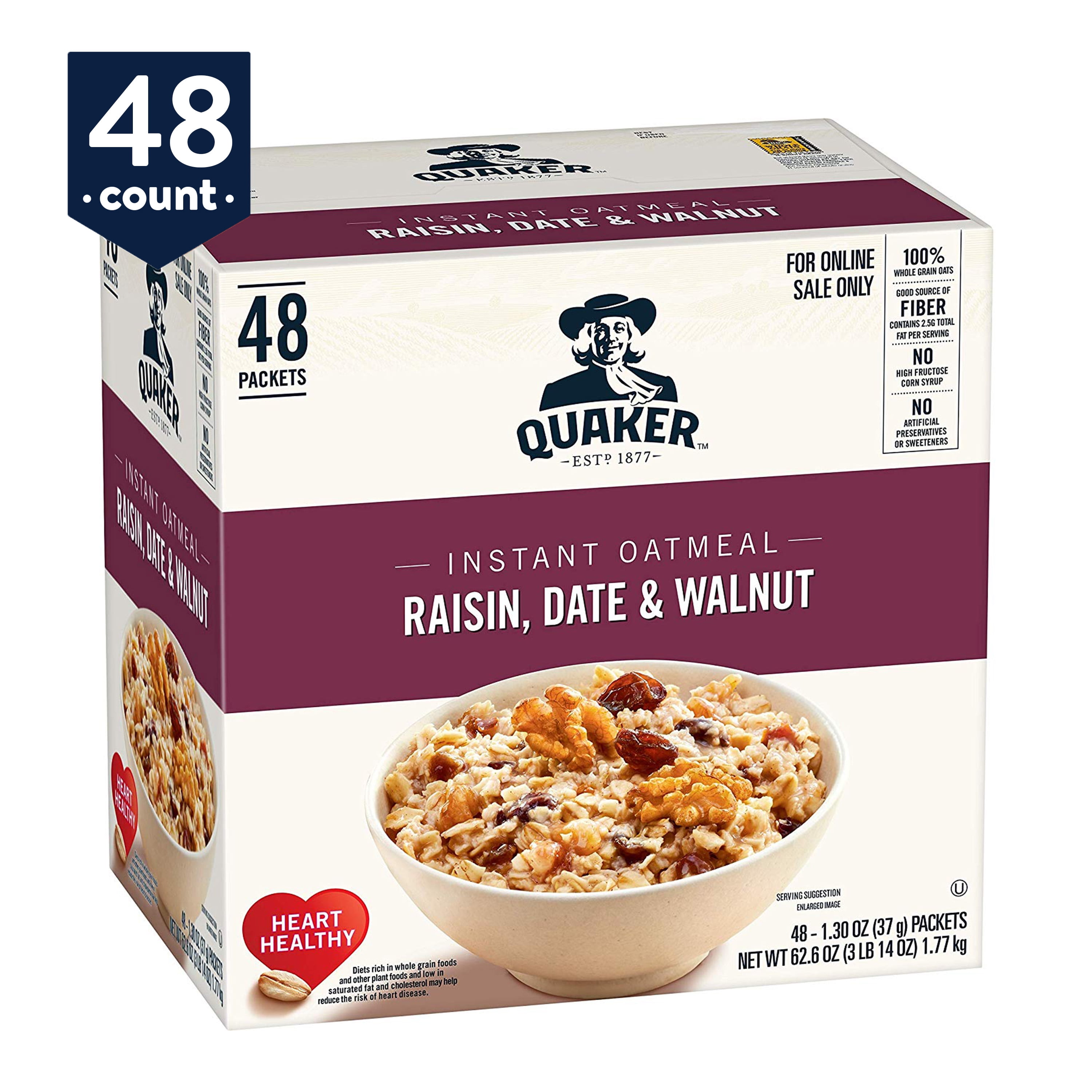 Quaker Instant Oatmeal, Raisin, Date & Walnut, Individual Packets, 48 ...