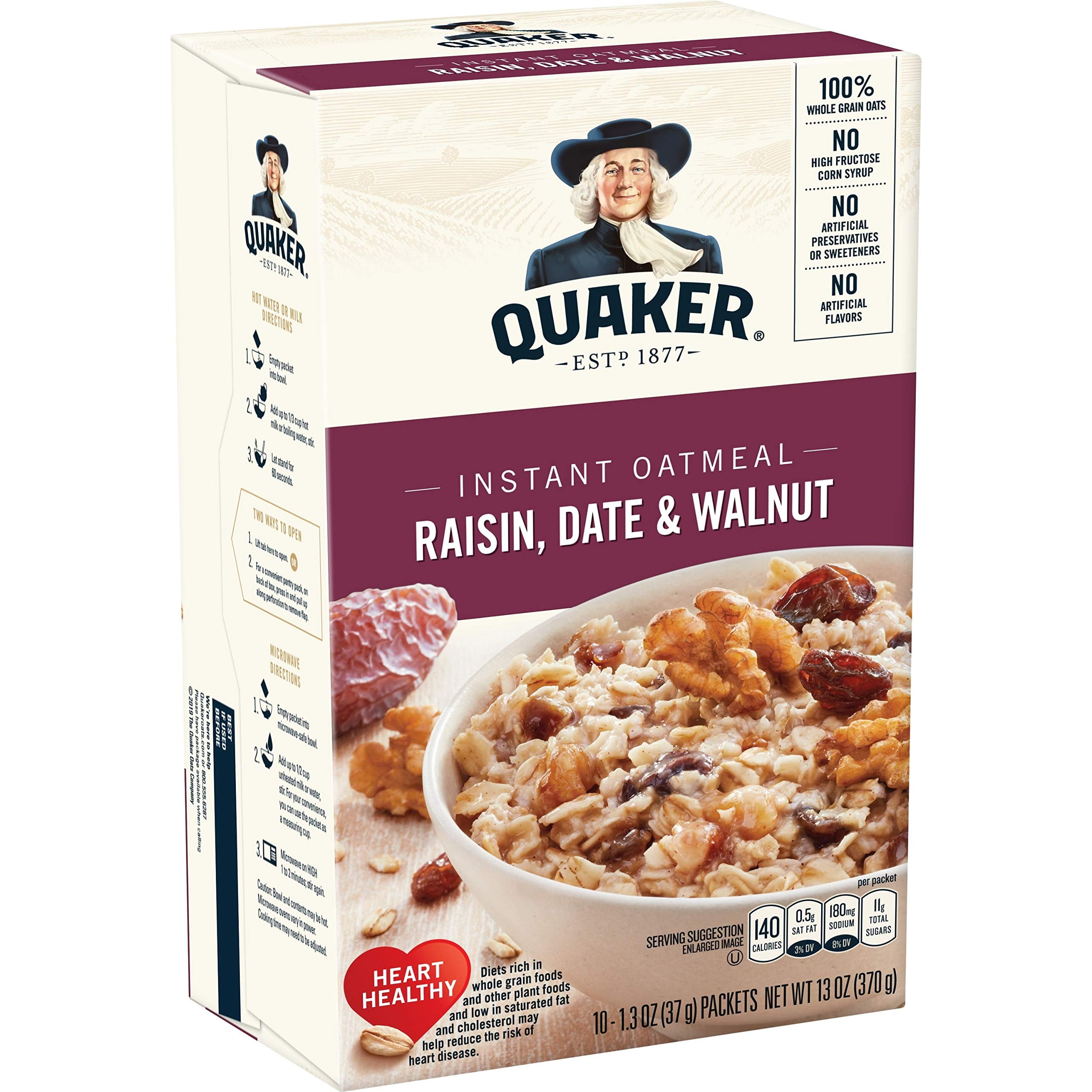Quaker Instant Oatmeal, Raisin, Dates & Walnuts, 10 Ct, 1.3 Oz ...