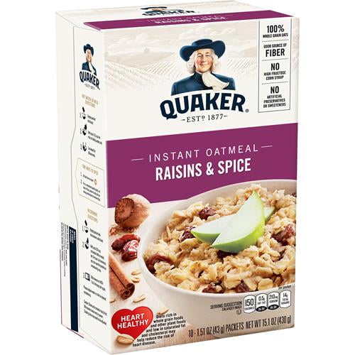 Quaker Instant Oatmeal Raisin& Spice, 10-Count 1.51Oz Packets (Pack Of ...