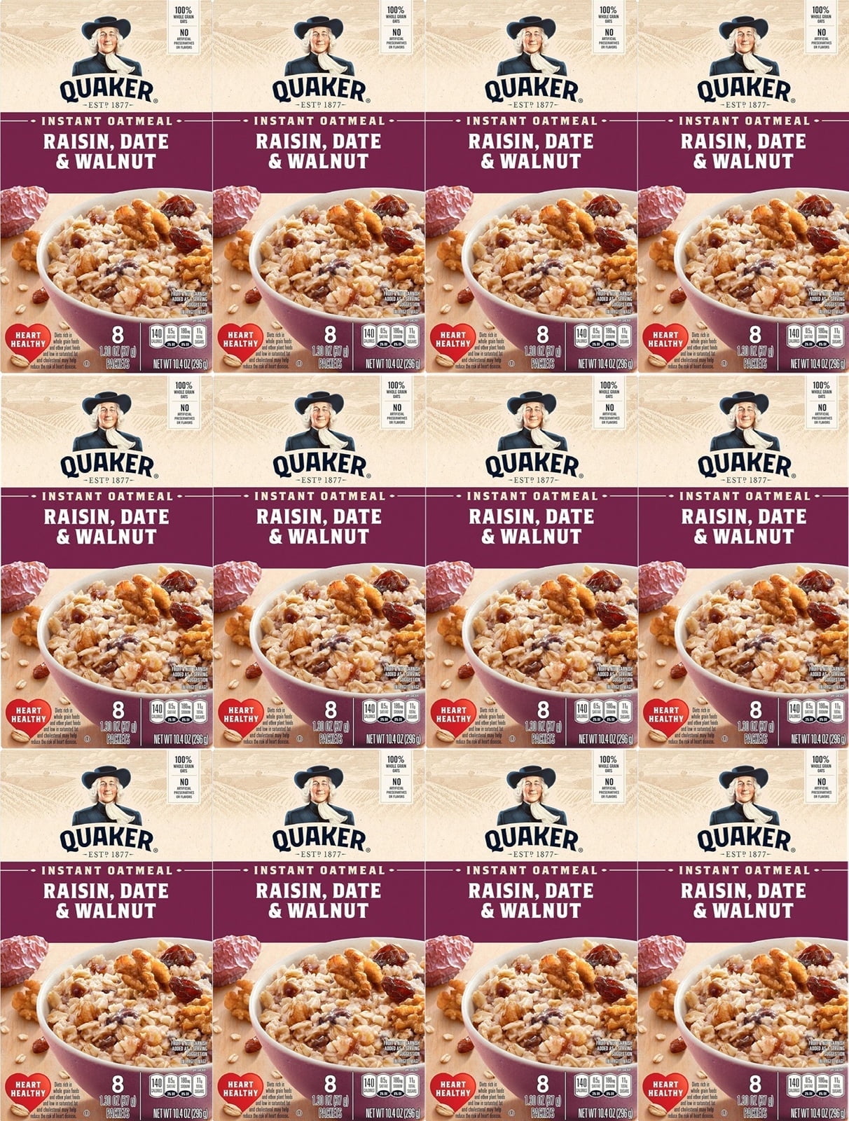 Quaker Instant Oatmeal Raisins, Date & Walnut 1.30 oz each, 8 Count ...