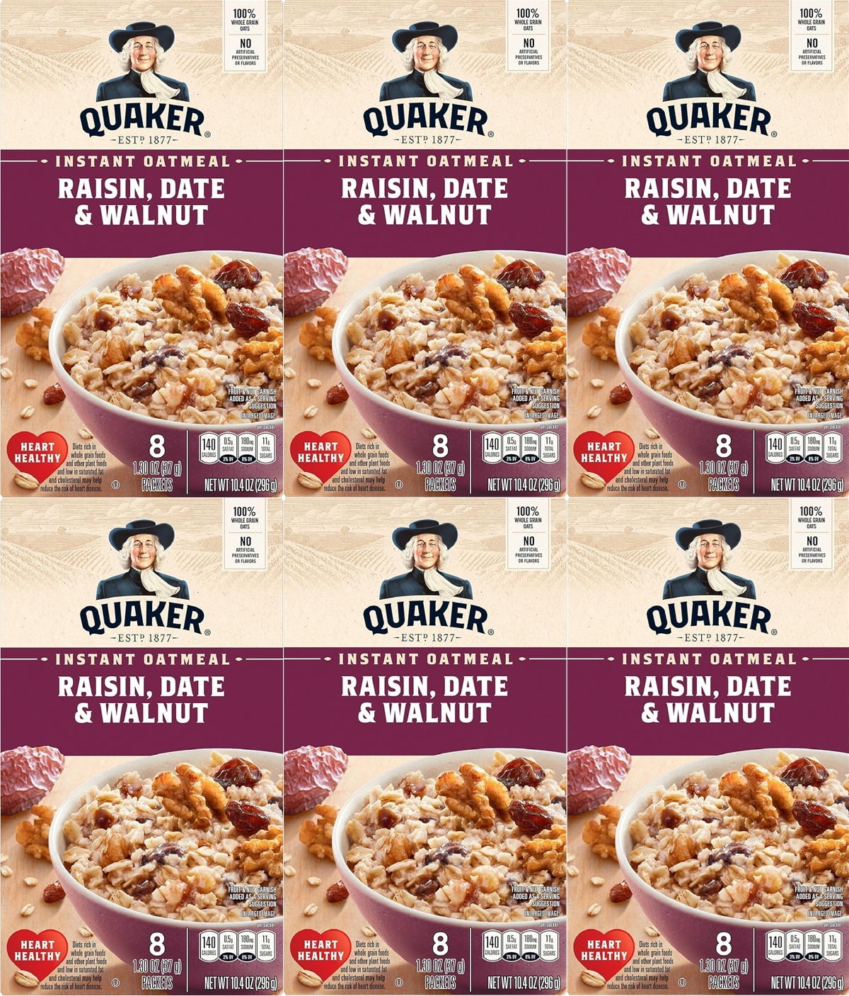 Quaker Instant Oatmeal Raisins, Date & Walnut 1.30 oz each, 8 Count ...