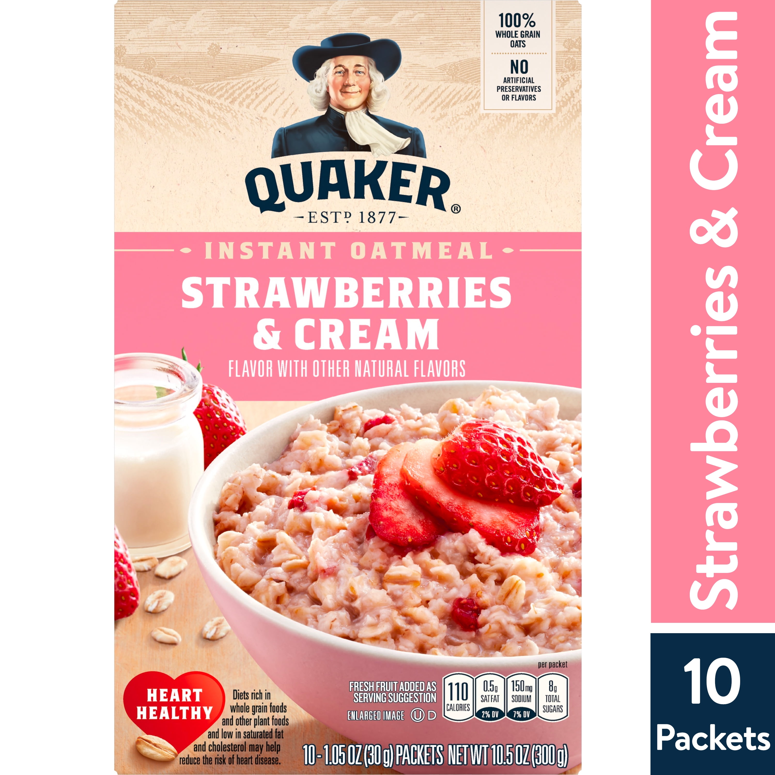 Quaker Instant Oatmeal, Strawberries & Cream, 1.05 oz, 10 Packets ...