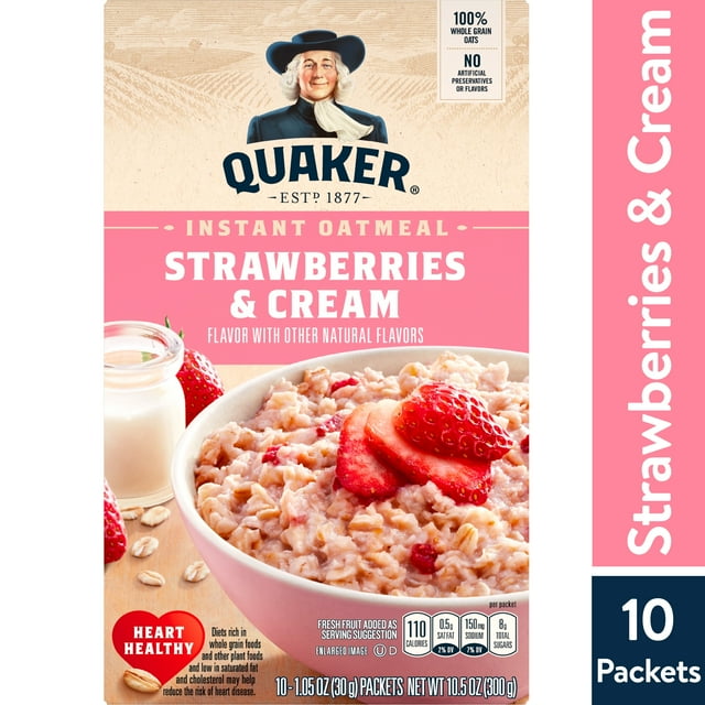 Quaker Instant Oatmeal, Strawberries & Cream, 1.05 oz, 10 Packets ...