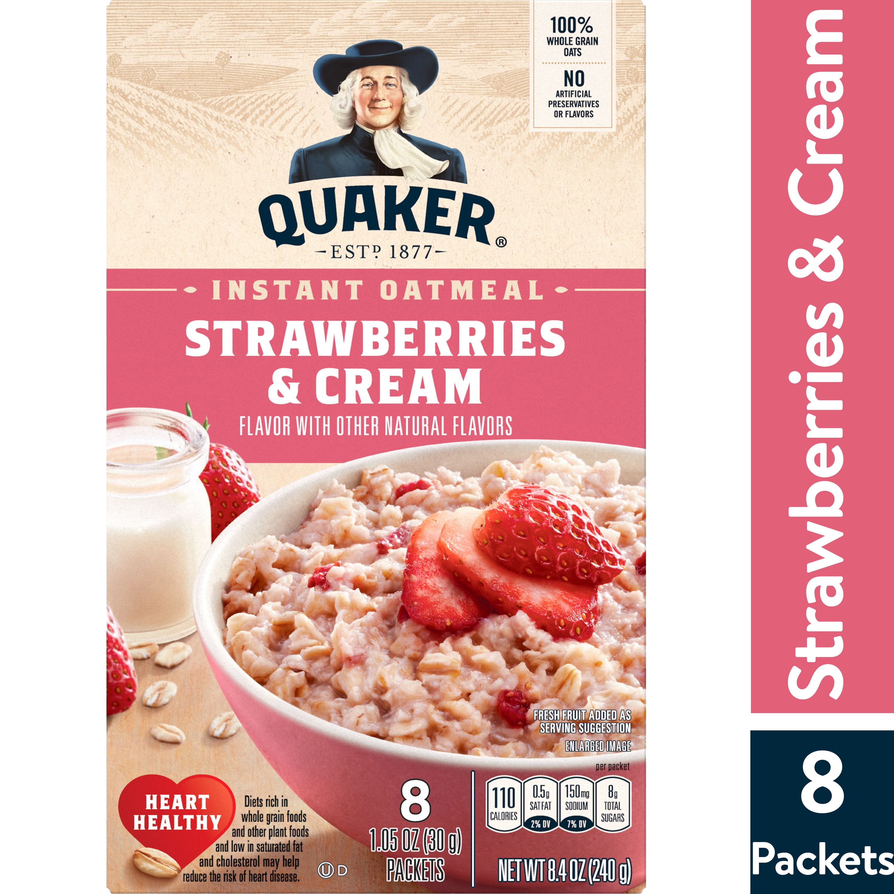 Quaker Instant Oatmeal Strawberries & Cream 8.4 oz, 8 Count - Walmart ...