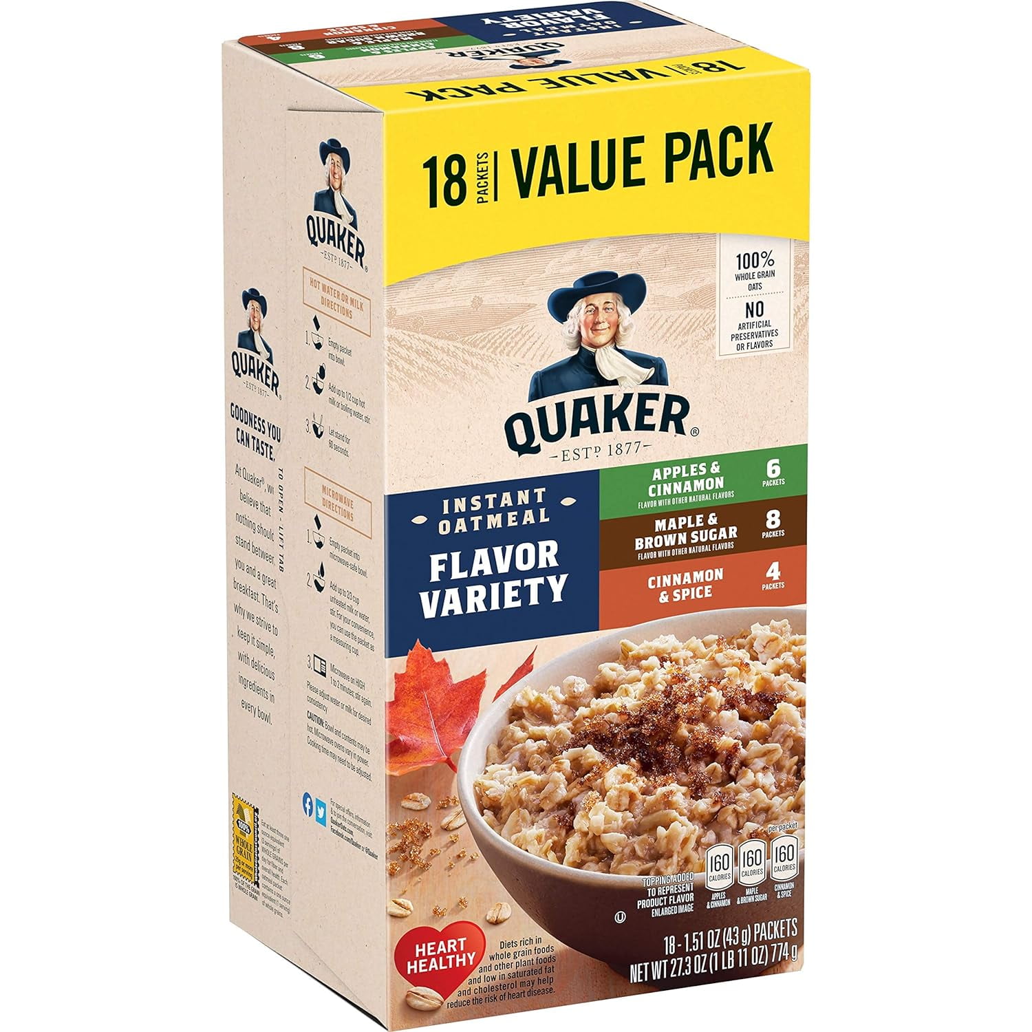 Quaker Instant Oatmeal, Variety Value Pack, 18 Count - Walmart.com