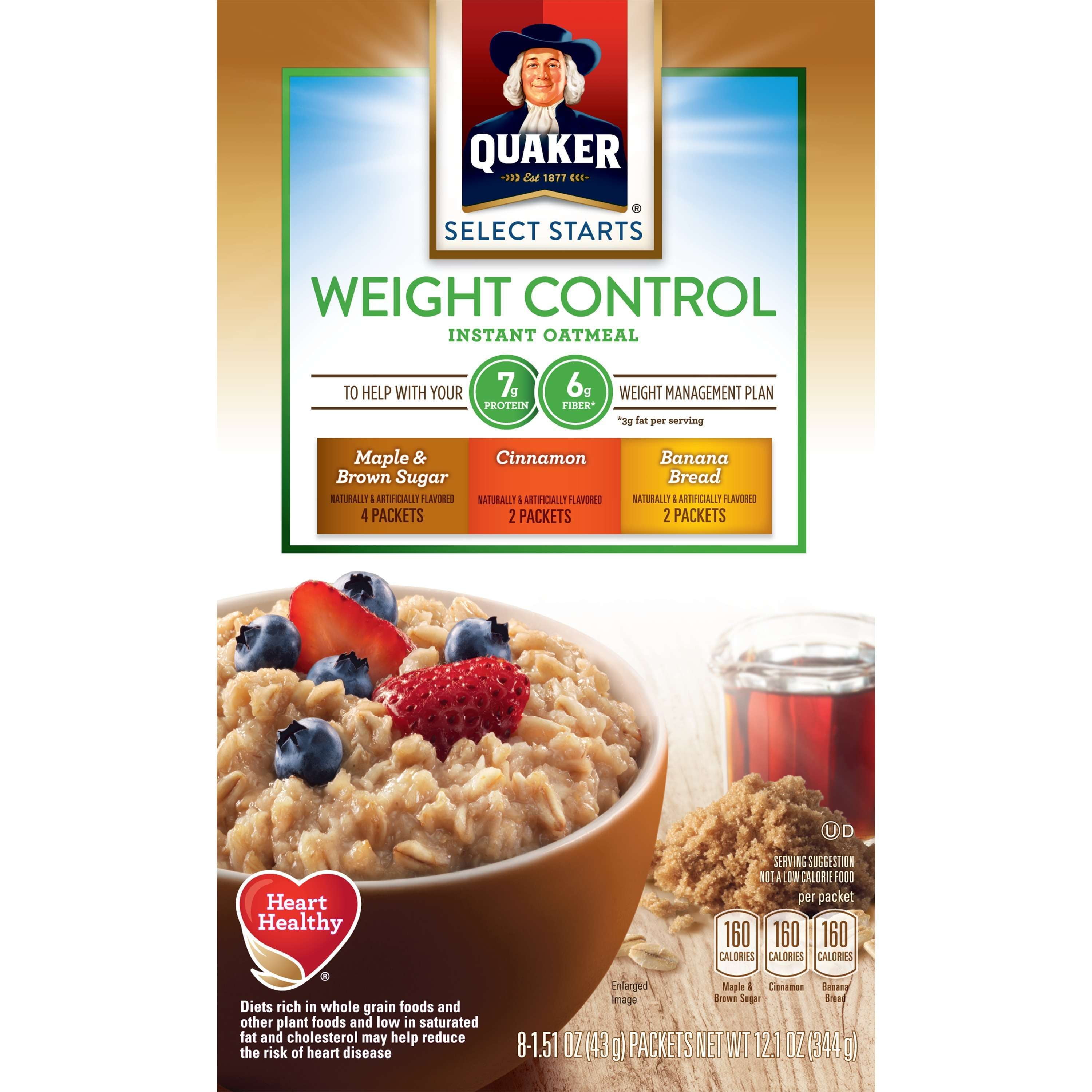Quaker Oats Instant Oatmeal, Weight Control Variety Pack, 8 Packets ...