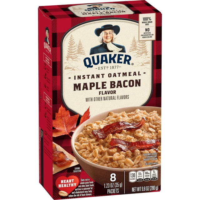 Quaker Instant Oatmeal with Maple Bacon Flavor, 9.8 oz, 8 packets ...