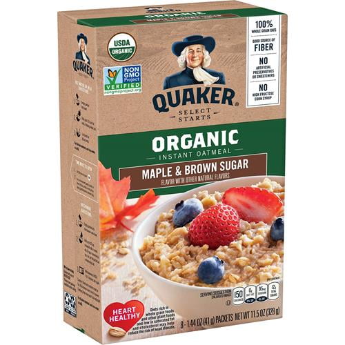Quaker Instant Organic Oatmeal Maple & Brown Sugar Breakfast Cereal, 8 ...
