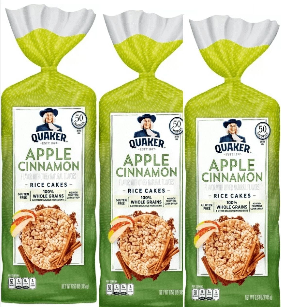 Quaker Large Rice Cake Apple Cinnamon flavor - 6.53oz pack of 3 ...