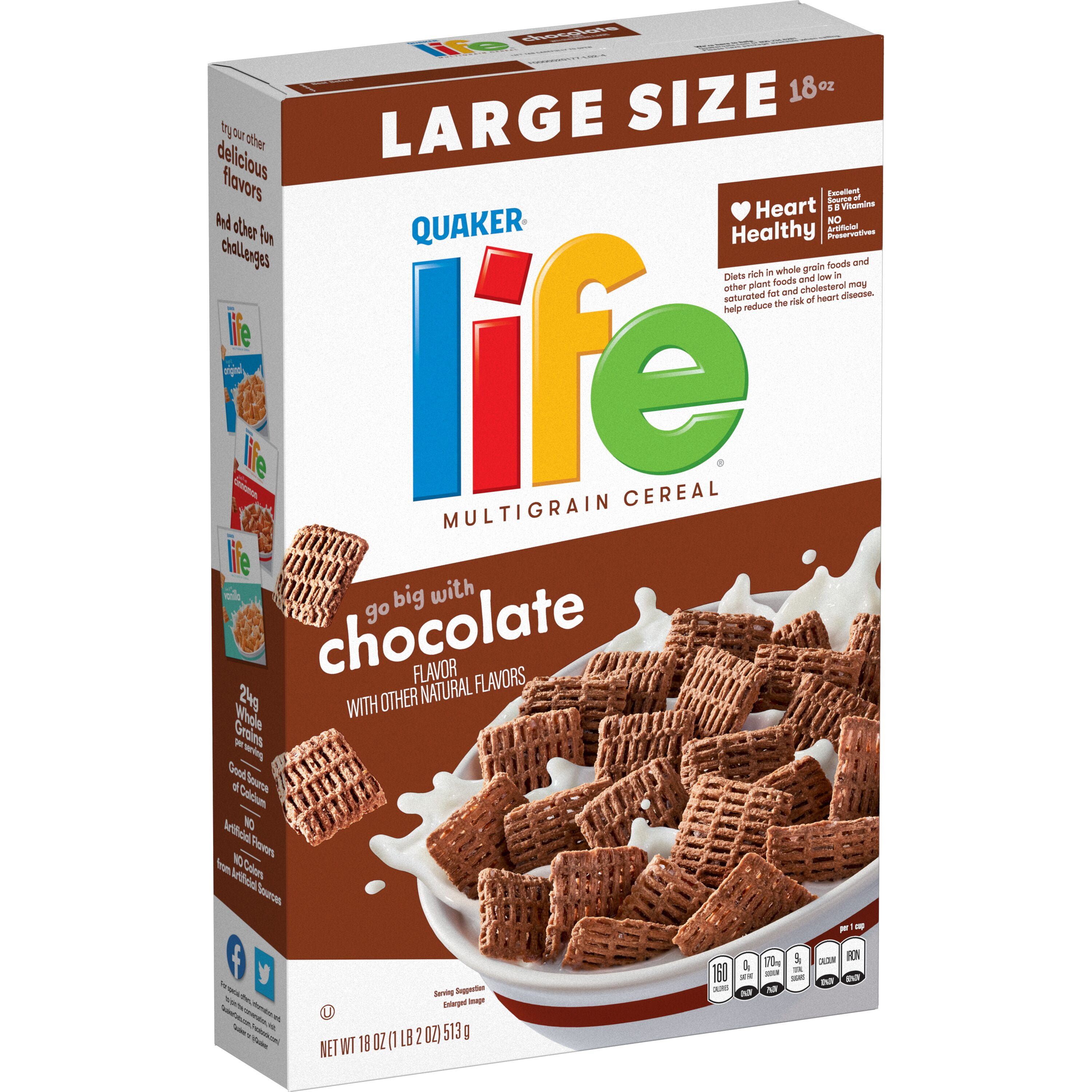 Quaker Life Breakfast Cereal, Chocolatey Delight, 18 oz Box - Walmart.com