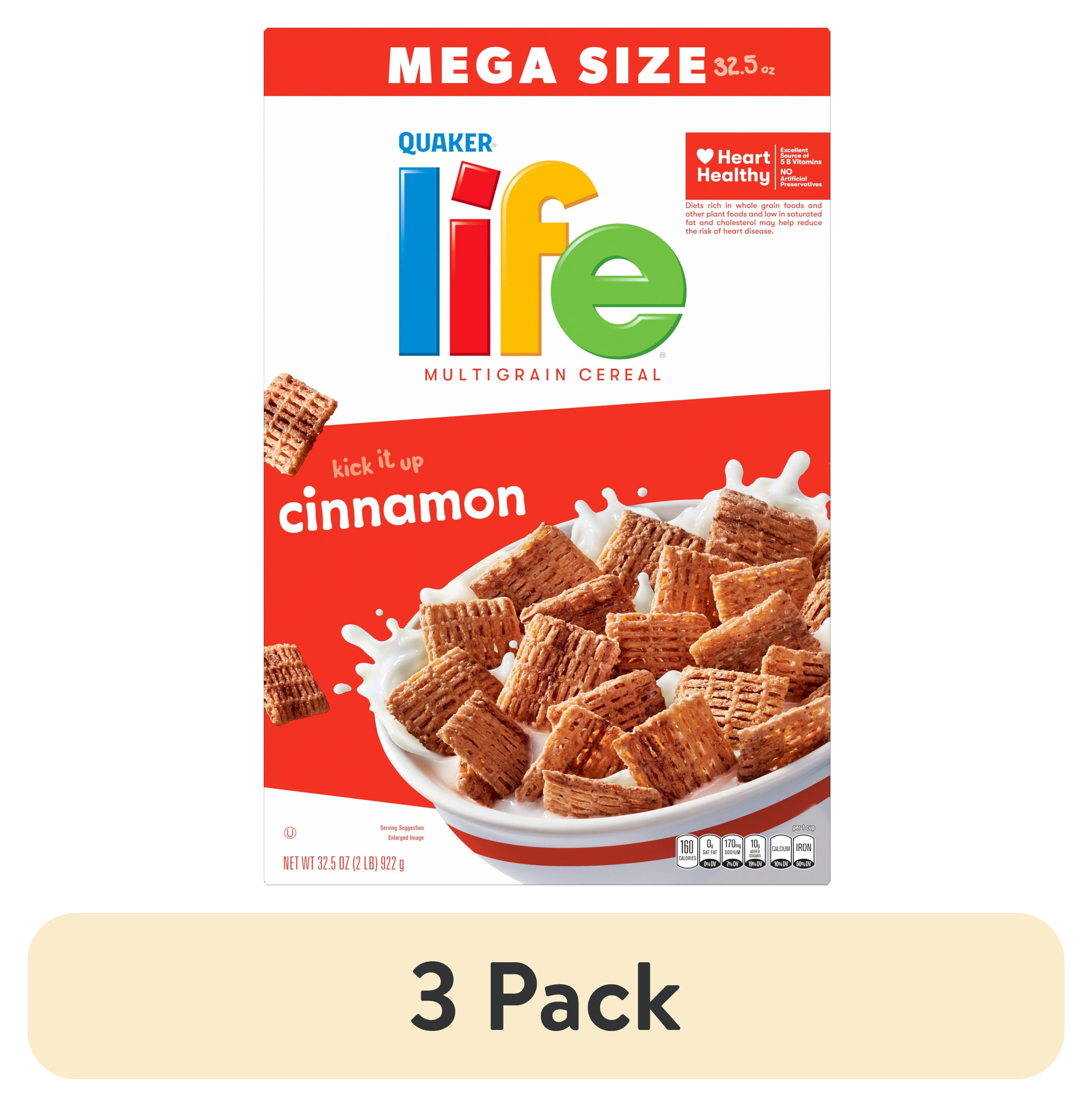 (3 pack) Quaker Life Cereal, Cinnamon, Mega Size, 32.5 oz - Walmart.com