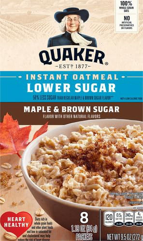 Quaker Lower Sugar Instant Oatmeal, Maple Brown Sugar, 1.19oz Packets ...