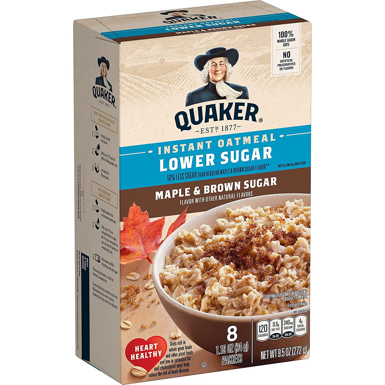 Quaker Lower Sugar Instant Oatmeal, Maple Brown Sugar, 1.19oz Packets ...